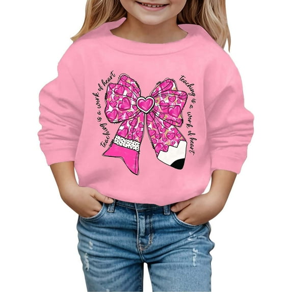 FINALGANG Girls Boys Kids Valentine's Day Sweatshirt Heart Bow Pattern ...