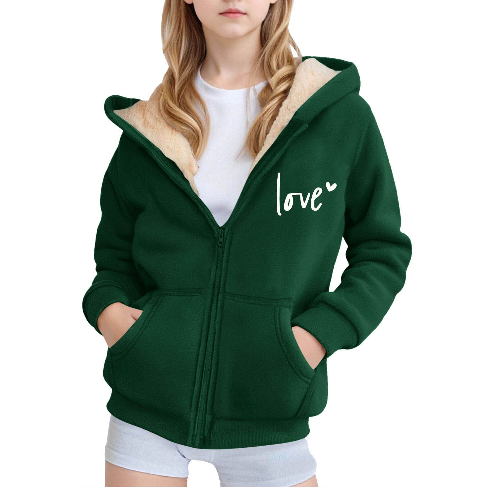 FINALGANG Girls Boys Plush Jackets Warm Cartoon Love Heart Letter ...