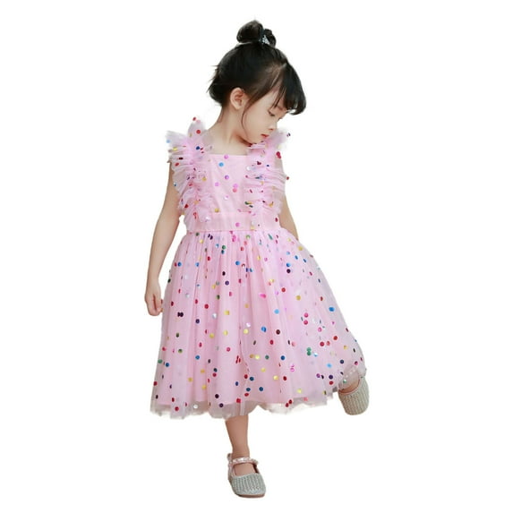 FINALGANG Girls Carnival Dress Kids Colorful Polka Dot Pattern ...