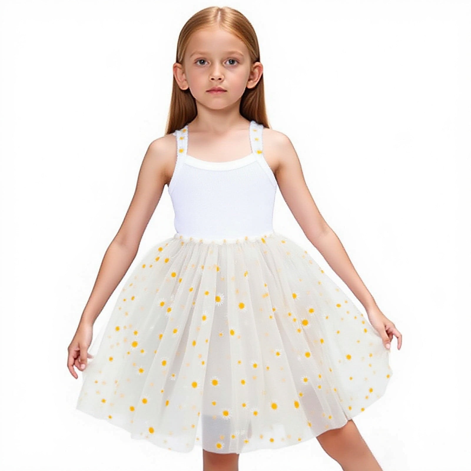 FINALGANG Girls Carnival Dress Kids Floral Print Tulle Dress Sleeveless ...