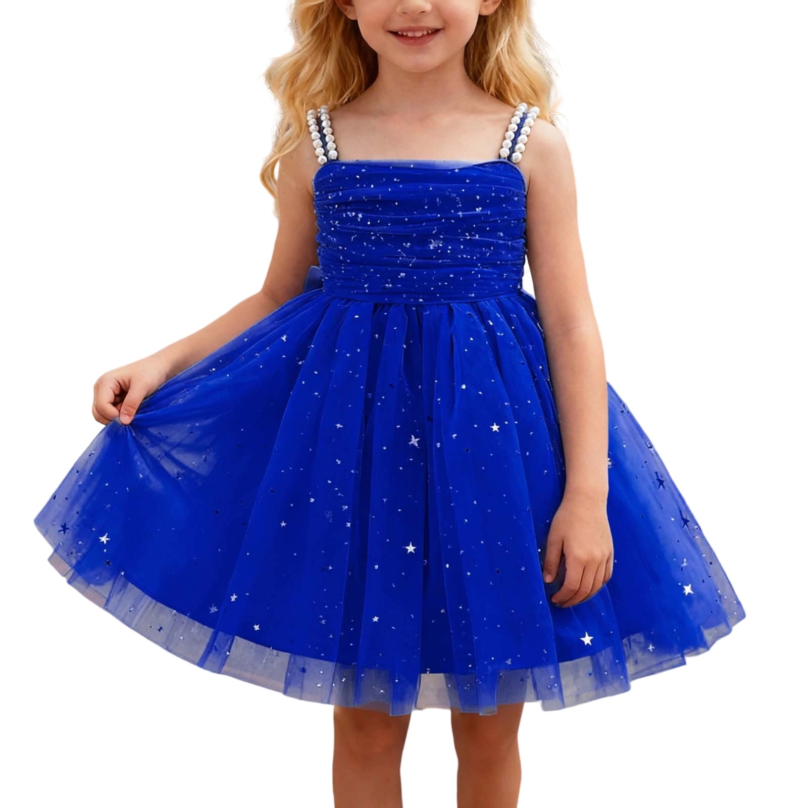 FINALGANG Girls Carnival Dress Kids Solid Color Sleeveless Dress Pearl ...
