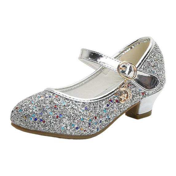 FINALGANG Girls Dress Leather Dress Kids Solid Glitter Low Heel Shoes ...