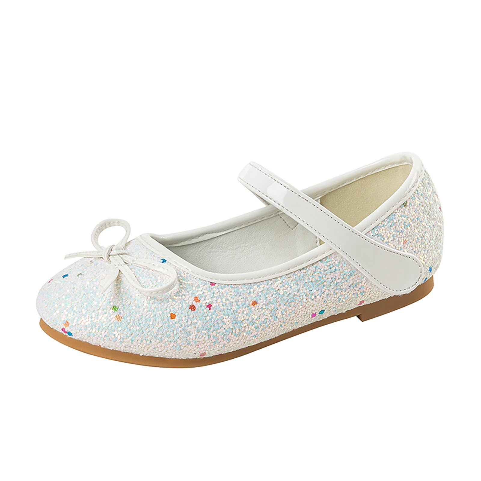 FINALGANG Girls Dress Shoes Solid Color Kids Glitter Ballet Flats Bow ...