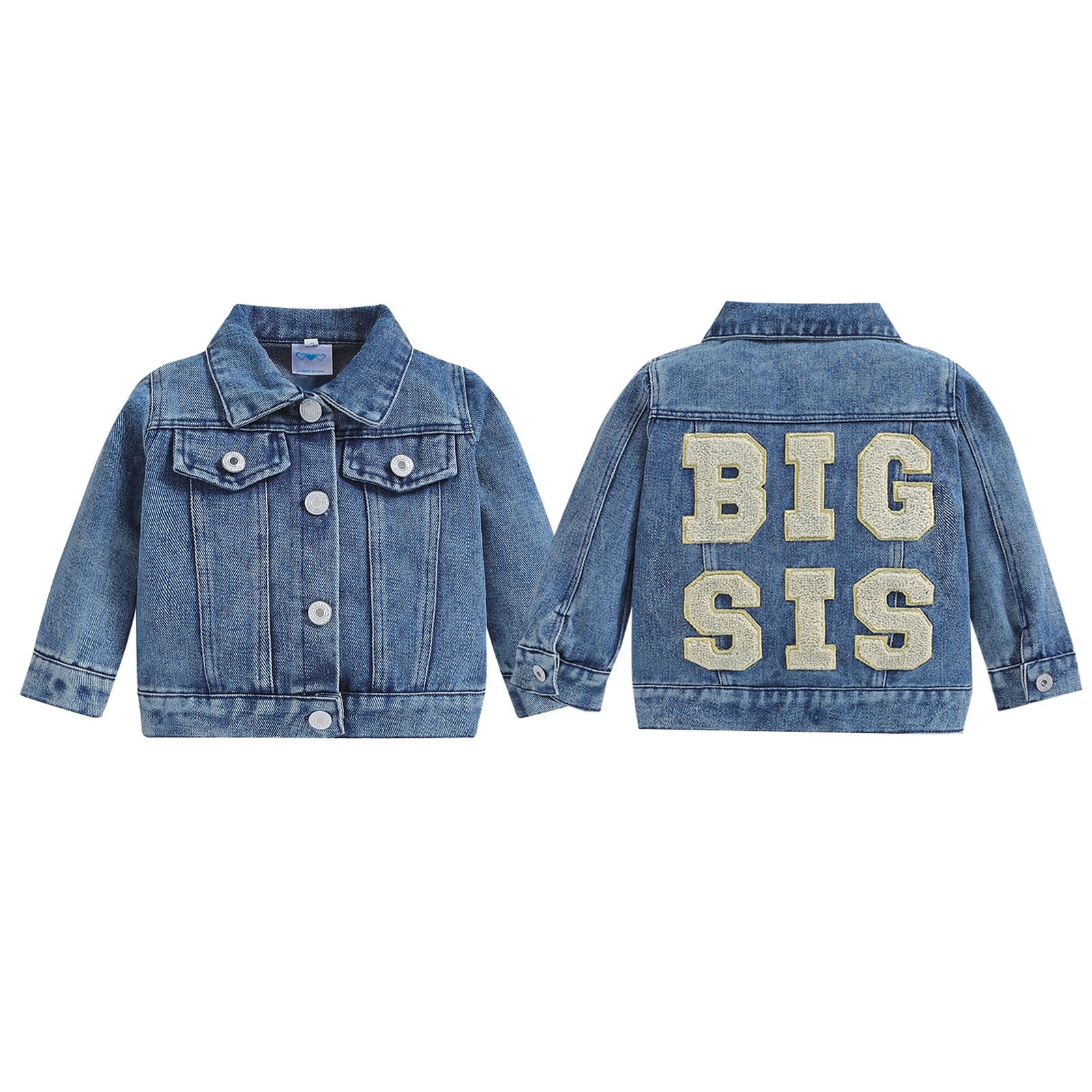 FINALGANG Girls Jean Jacket Warm Letter Embroidery Long Sleeve Turndown ...