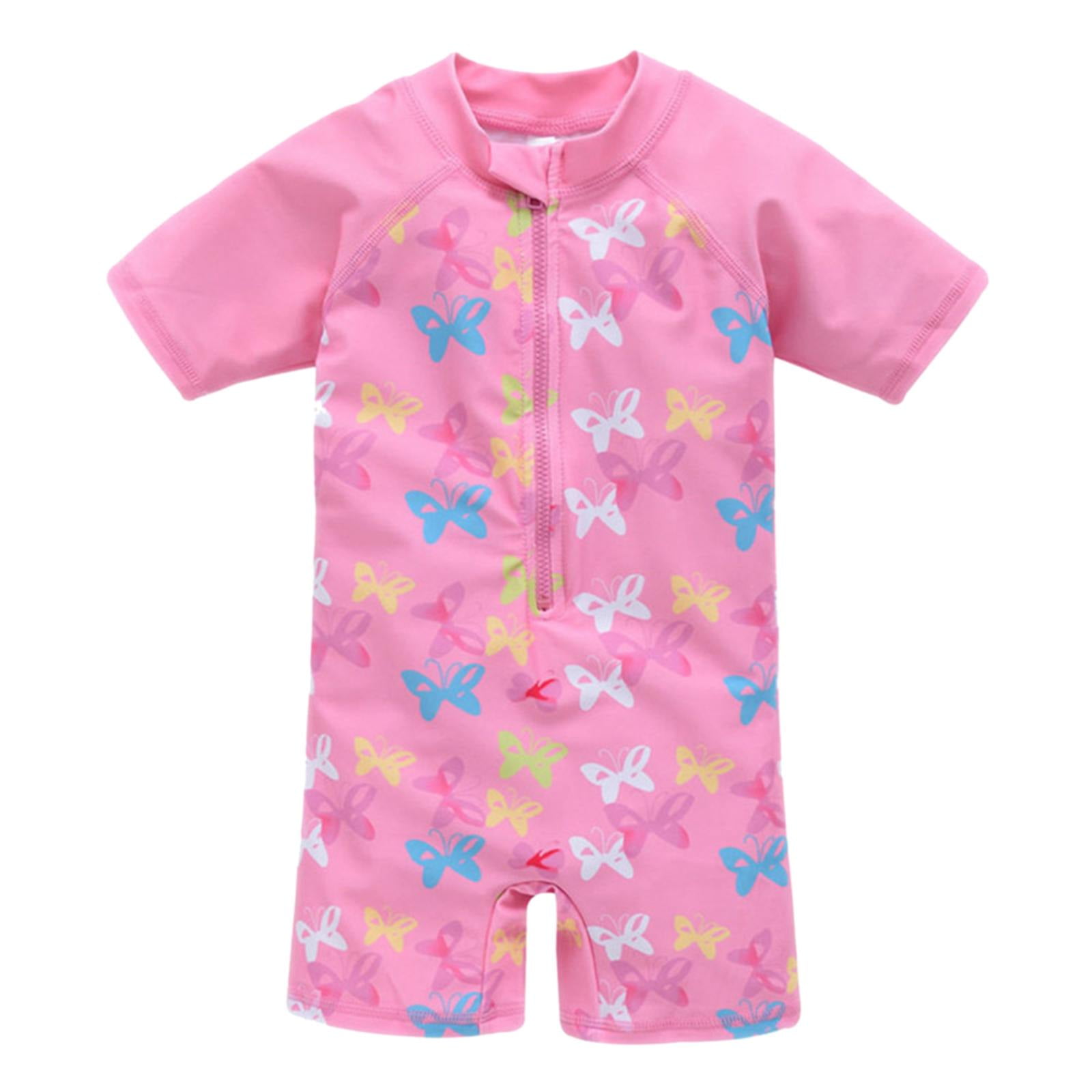 FINALGANG Girls Kids Butterfly Prints Onesie Bathing Suit Short Sleeve ...