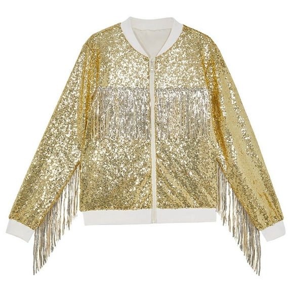 FINALGANG Girls Kids Casual Coat Sequin Fringe Long Sleeve Jacket Solid ...
