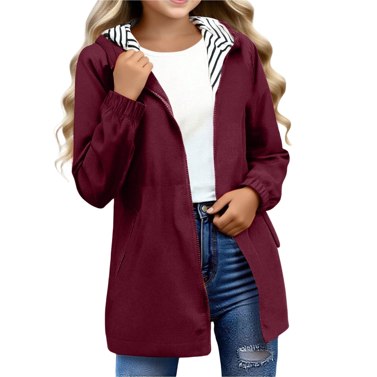 FINALGANG Girls Kids Casual Outdoor Coat Solid Color Loose Fit Zipper ...