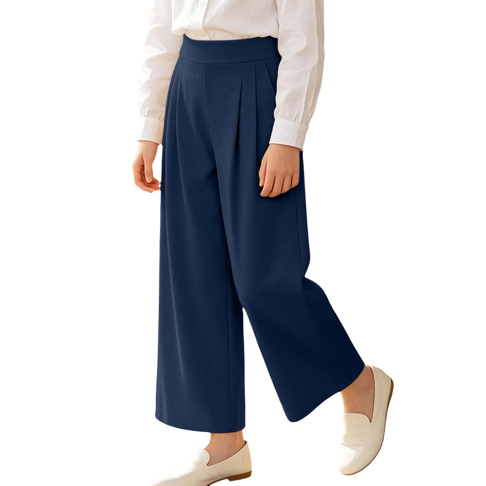 FINALGANG Girls Kids High Waist Pleated Wide Leg Pants Solid Color ...