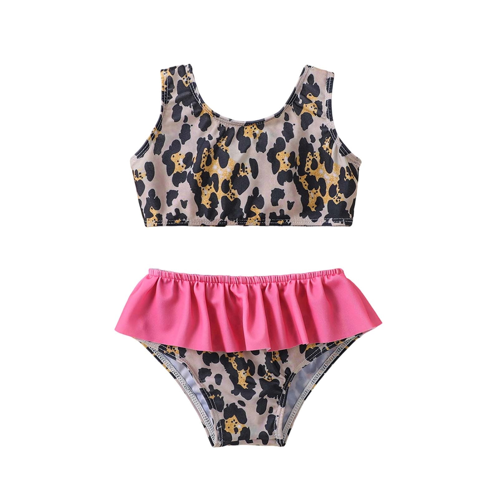 FINALGANG Girls Kids Leopard Prints 2 Piece Bikini Set Tank Top ...