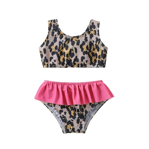 FINALGANG Girls Kids Leopard Prints 2 Piece Bikini Set Tank Top ...