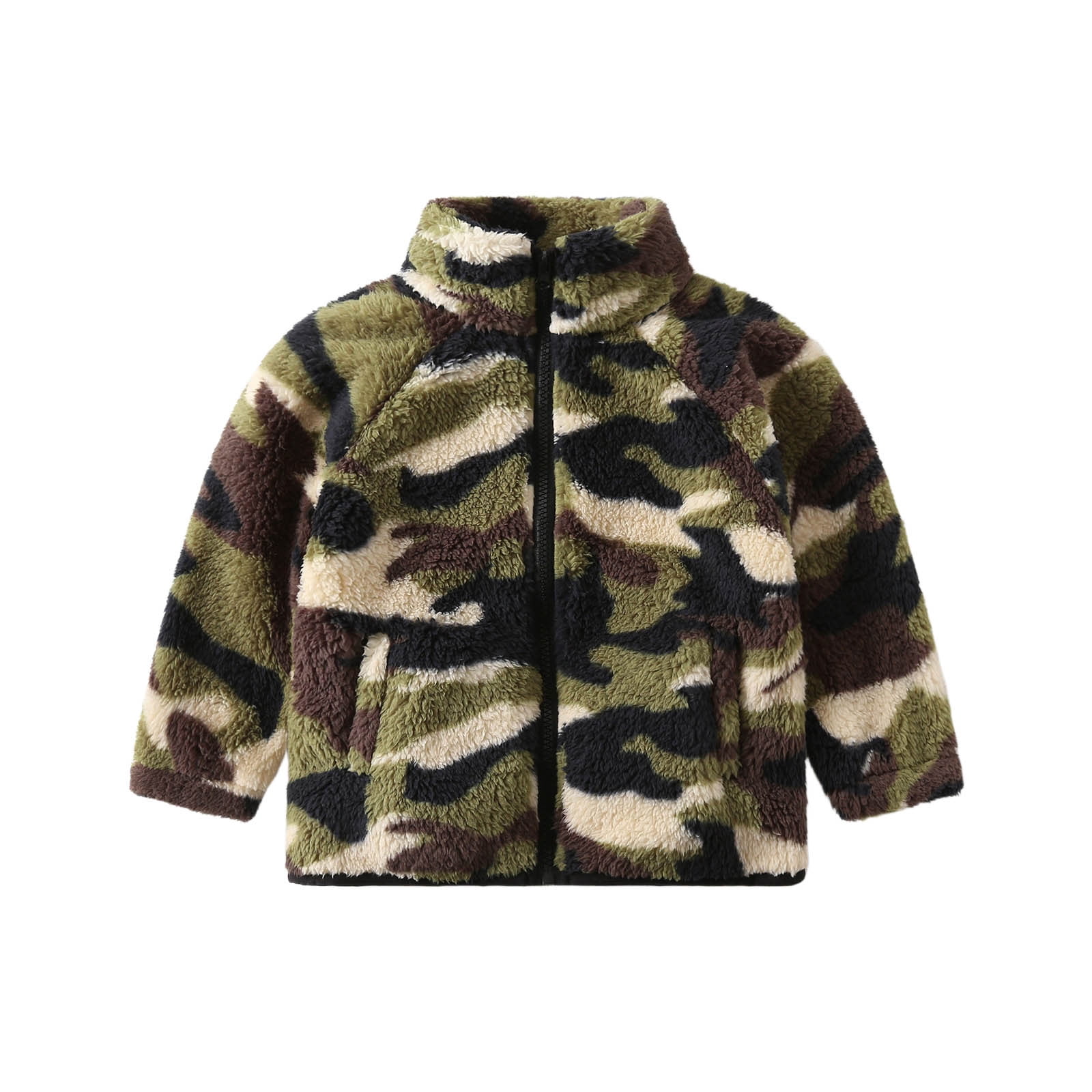 FINALGANG Girls Kids Plush Coat Color Block Cow Print Thermal Loose Fit ...