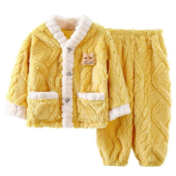 FINALGANG Girls Kids Plush Homewear Set Long Sleeve Button Front ...