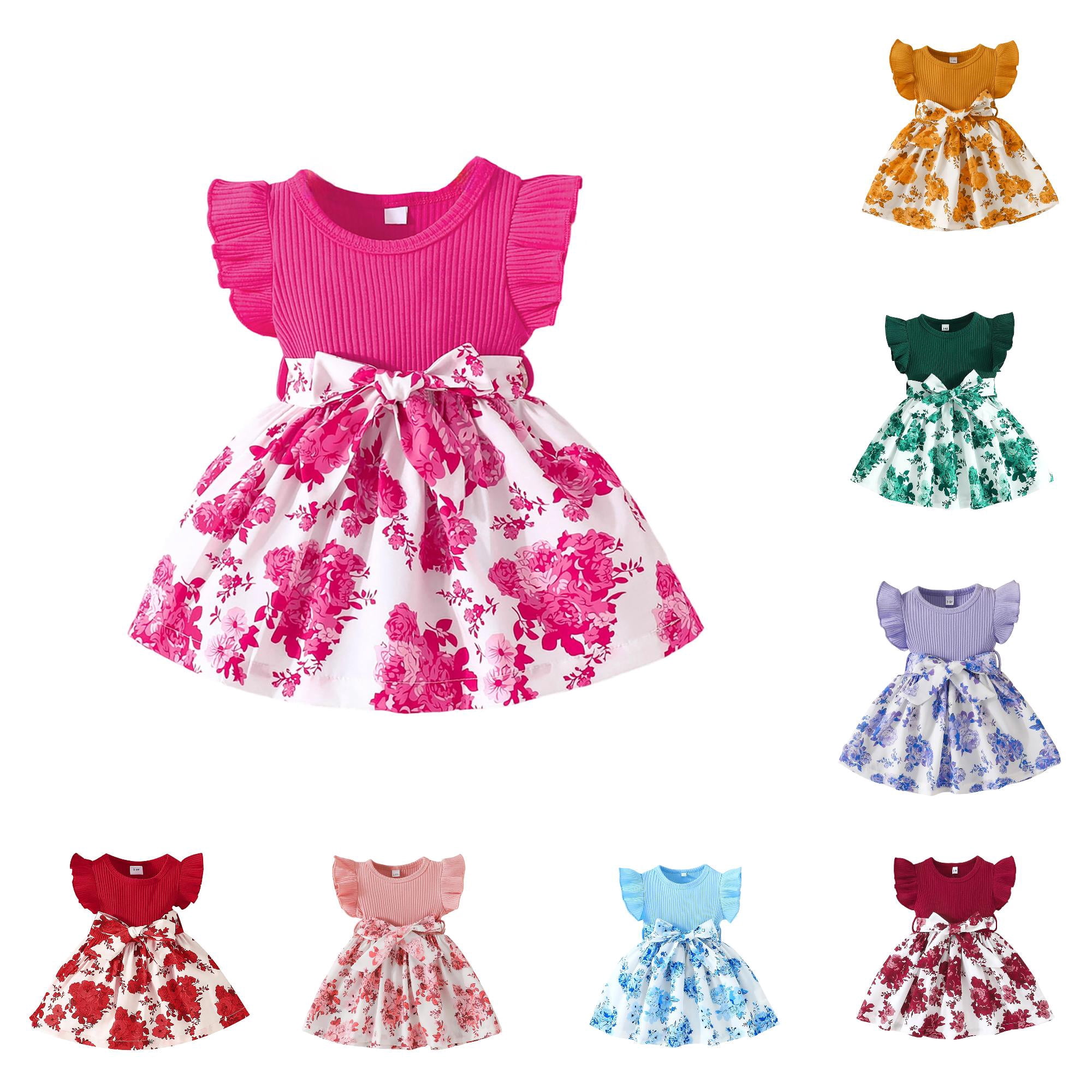 FINALGANG Girls Kids Round Neck Ruffle Cap Sleeve Ribbed Top Floral ...