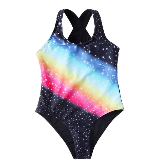 FINALGANG Girls Kids Scoop Neck Cross Back One Piece Swimsuit With ...