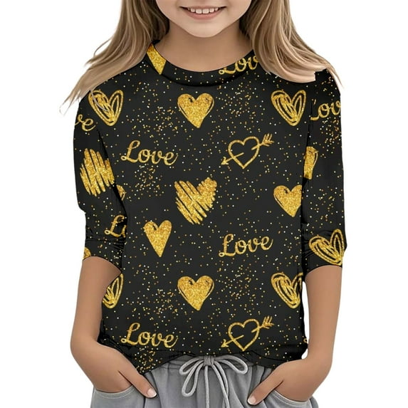 FINALGANG Girls Kids Valentine's Day T-Shirt With Letter Heart Pattern ...