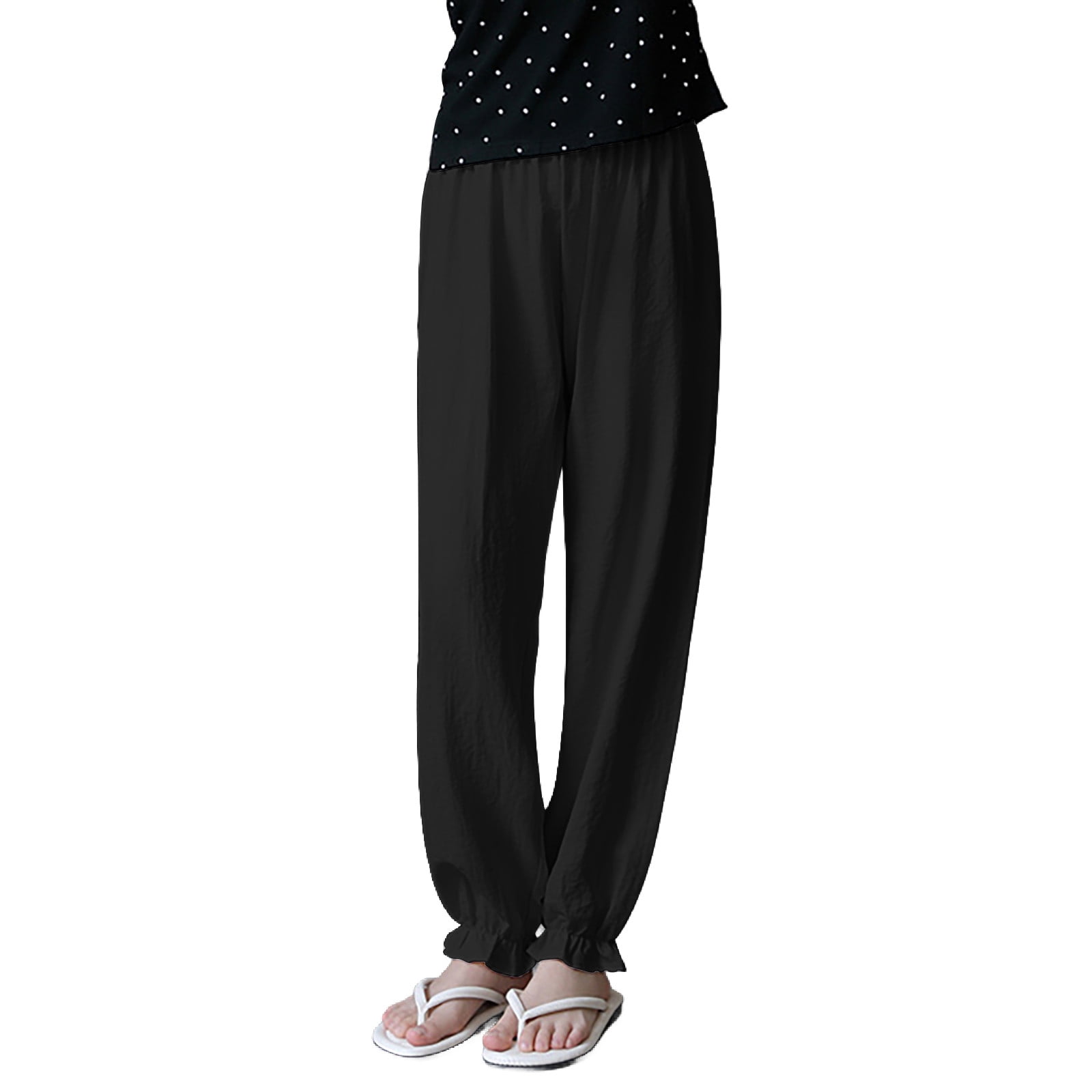 FINALGANG Girls' Pants Kids Solid Color Ruffled Hem Tapered Leg Pants ...