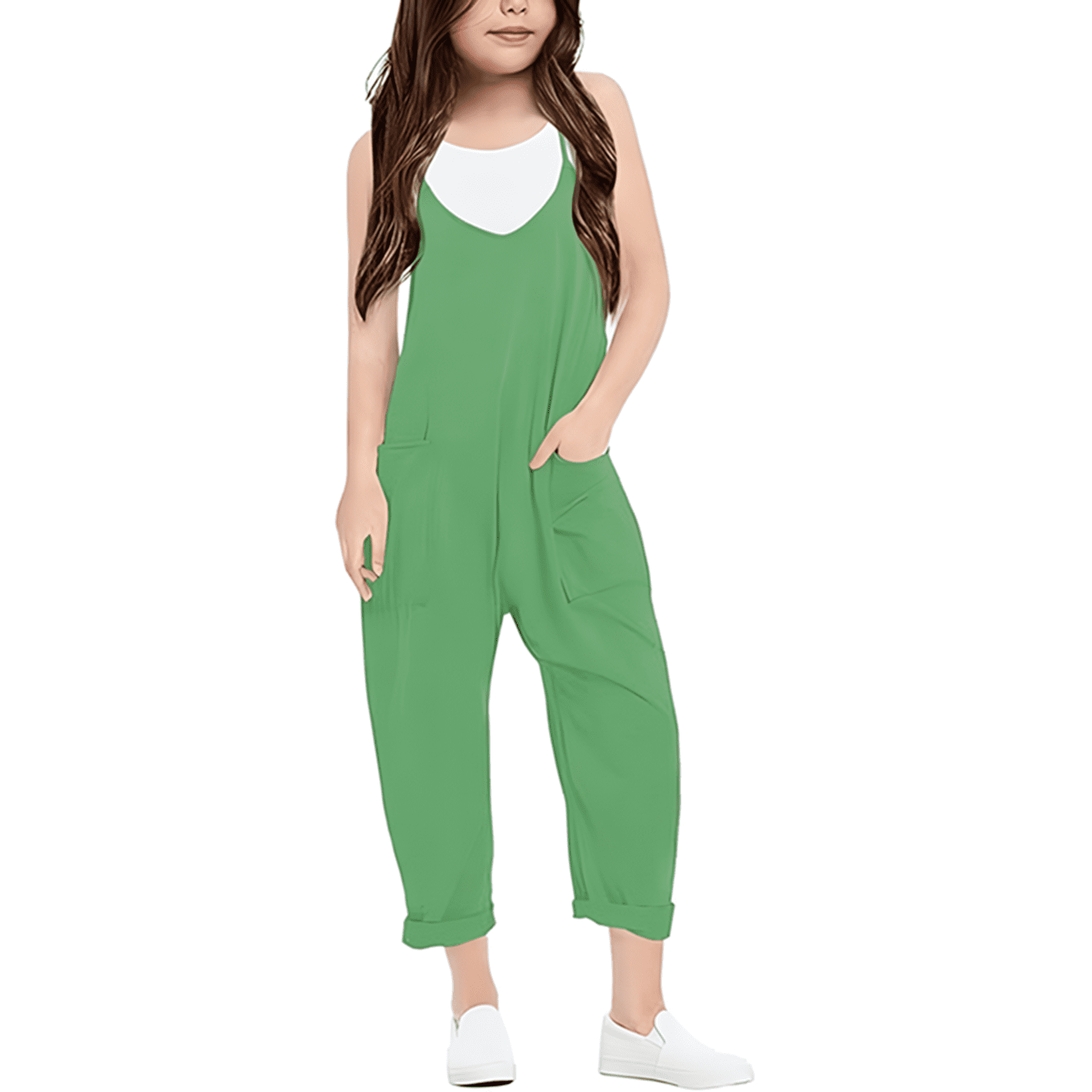 FINALGANG Girls' Pants Kids Solid Color Suspenders Pants Loose Fit ...