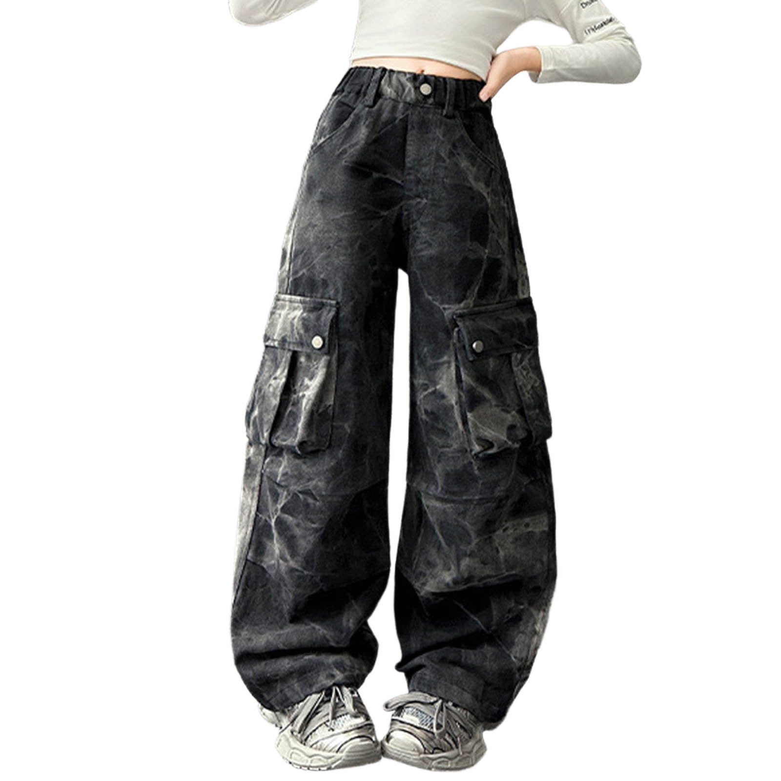 FINALGANG Girls Pants Kids Tie Dye Cargo Pants With Multi Pocket High ...