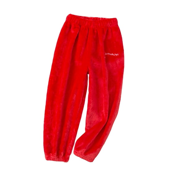 FINALGANG Girls' Pants Kids Winter Letter Embroidery Plush Pants ...