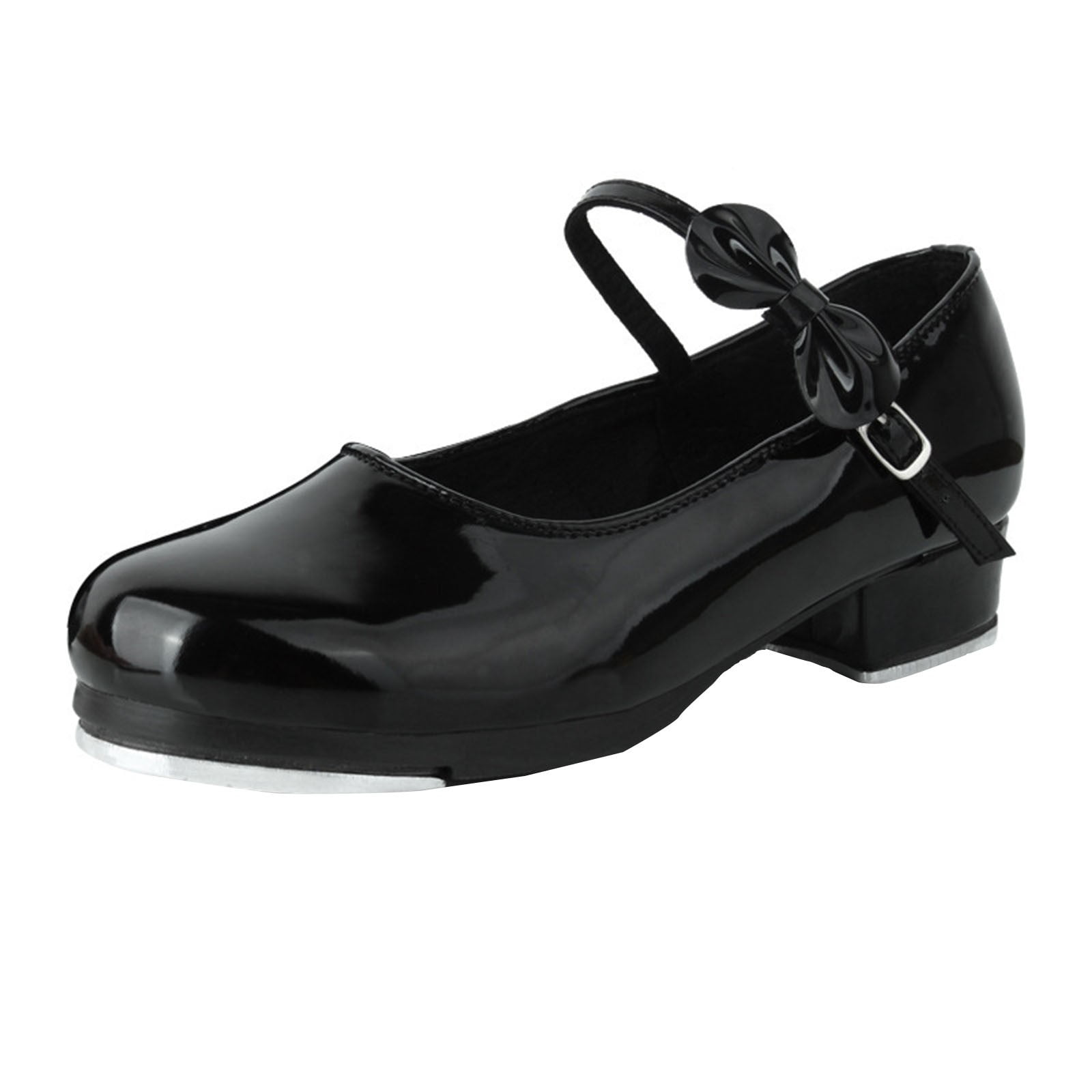 FINALGANG Girls Patent Leather Tap Dance Shoes Kids Solid Color Bow ...