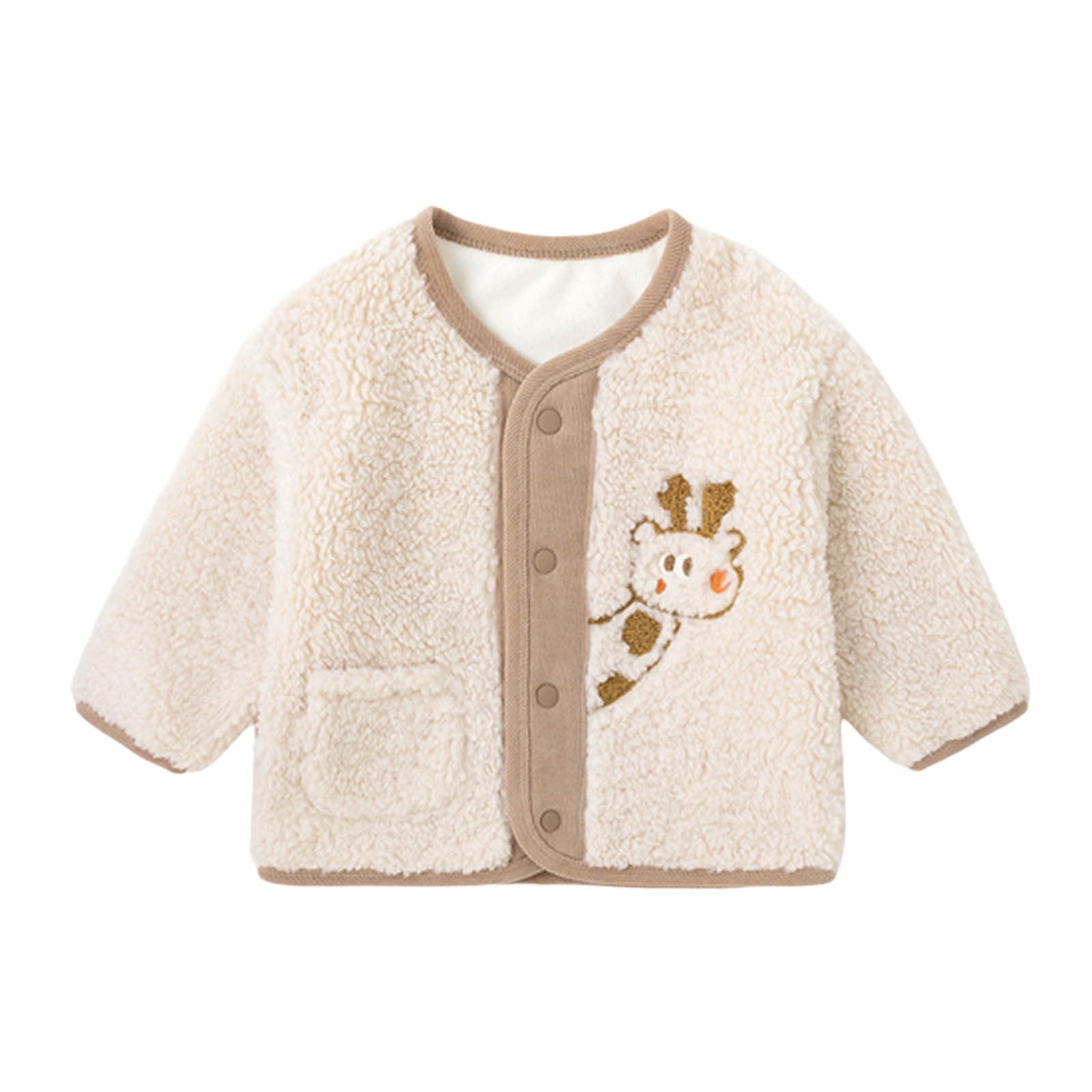 FINALGANG Girls Plush Jacket Thick Cartoon Embroidery Long Sleeve V ...