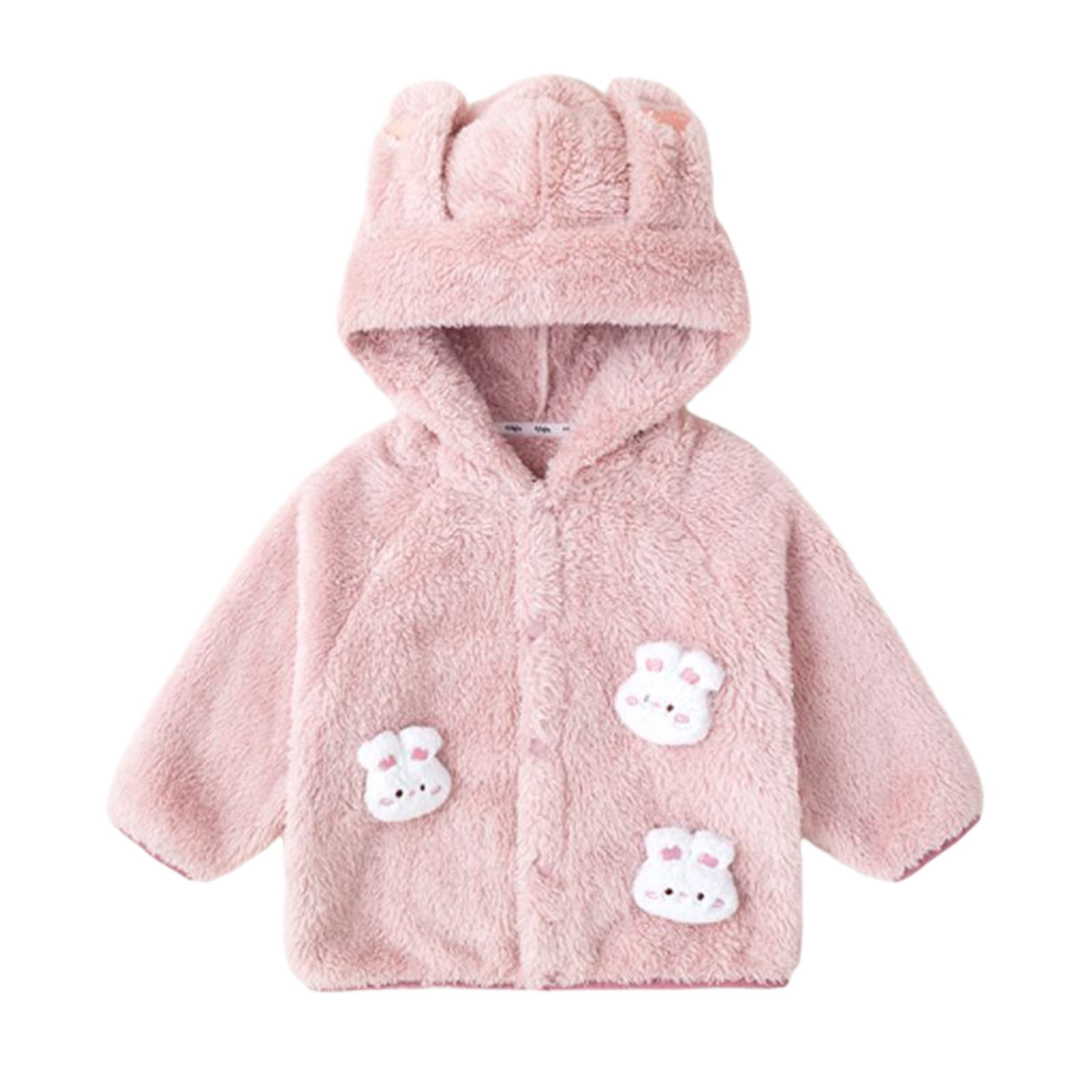 FINALGANG Girls Plush Jacket Warm Cartoon Embroidery Long Sleeve Hooded ...