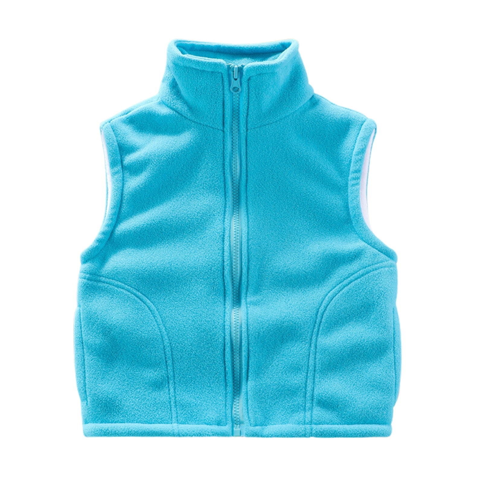 FINALGANG Girls Plush Jacket Warm Solid Color Sleeveless Stand Collar ...