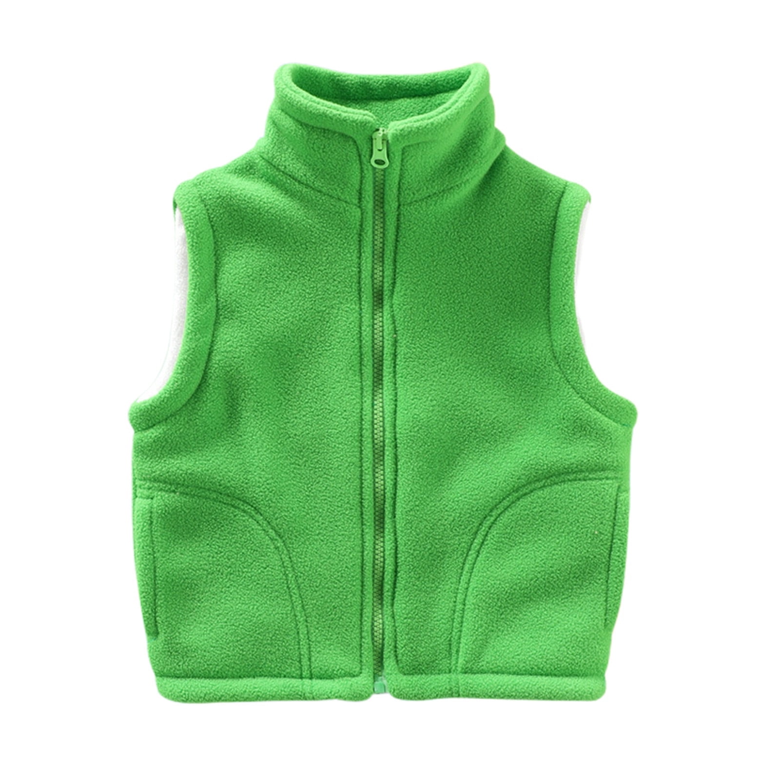 FINALGANG Girls Plush Jacket Warm Solid Color Sleeveless Stand Collar ...