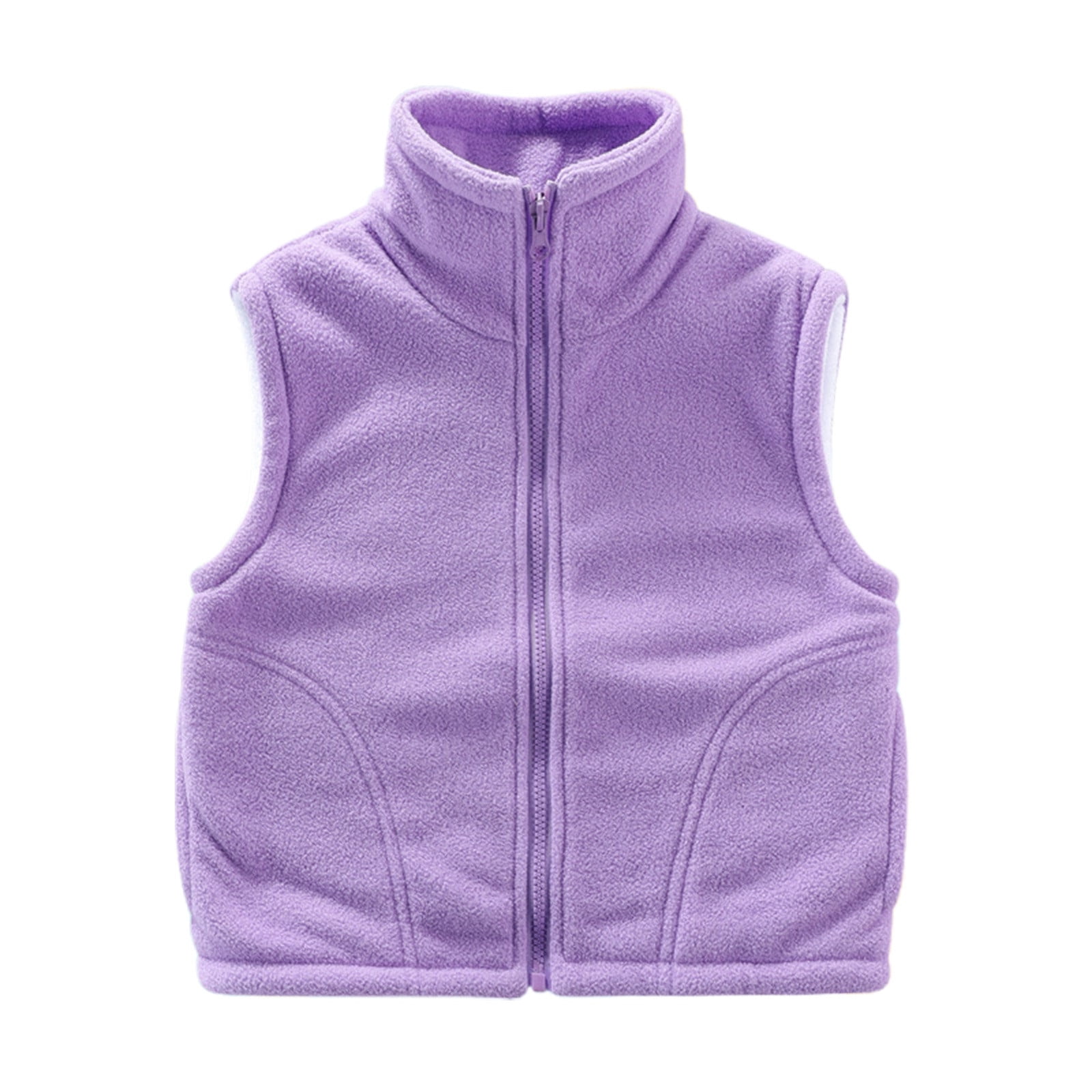 FINALGANG Girls Plush Jacket Warm Solid Color Sleeveless Stand Collar ...