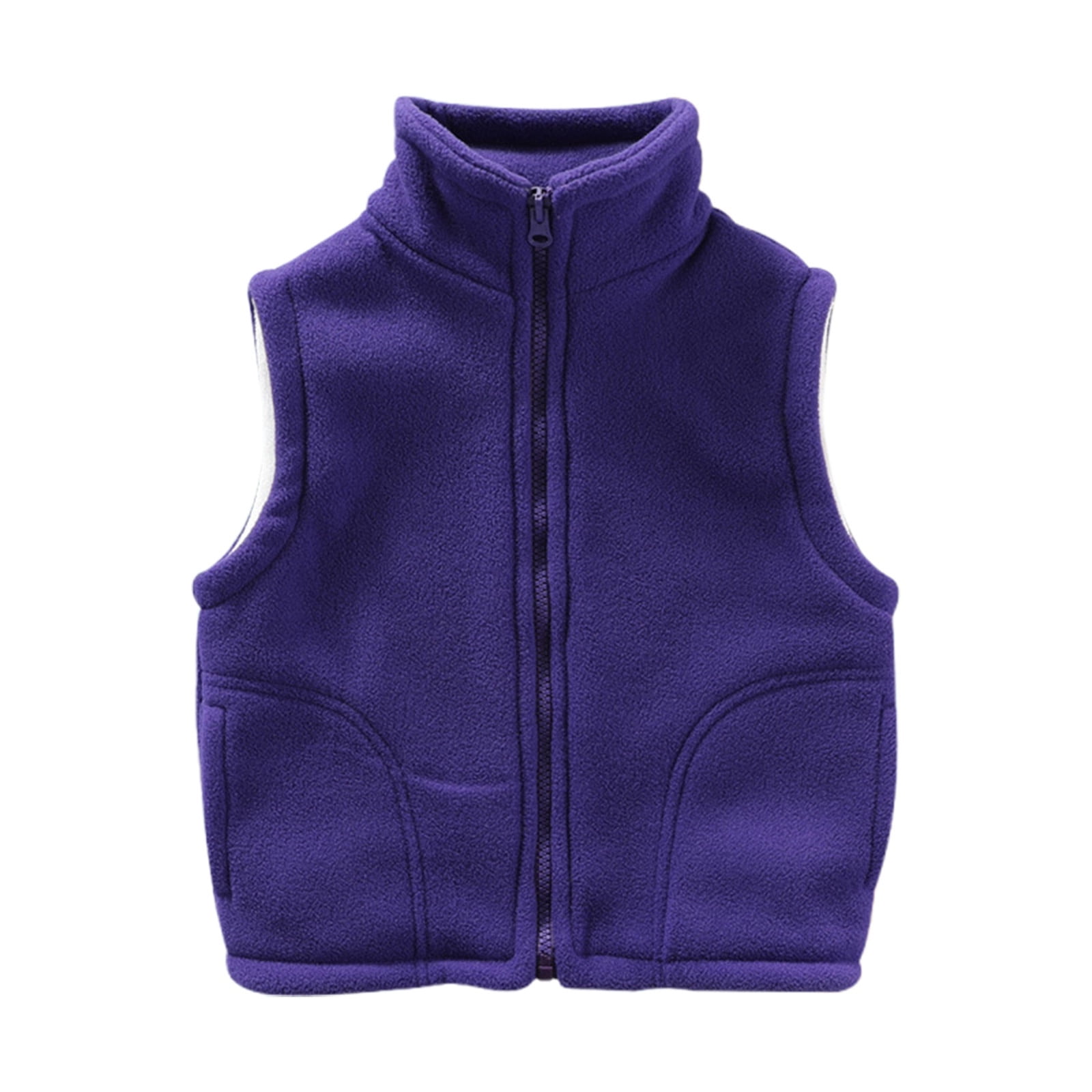 FINALGANG Girls Plush Jacket Warm Solid Color Sleeveless Stand Collar ...