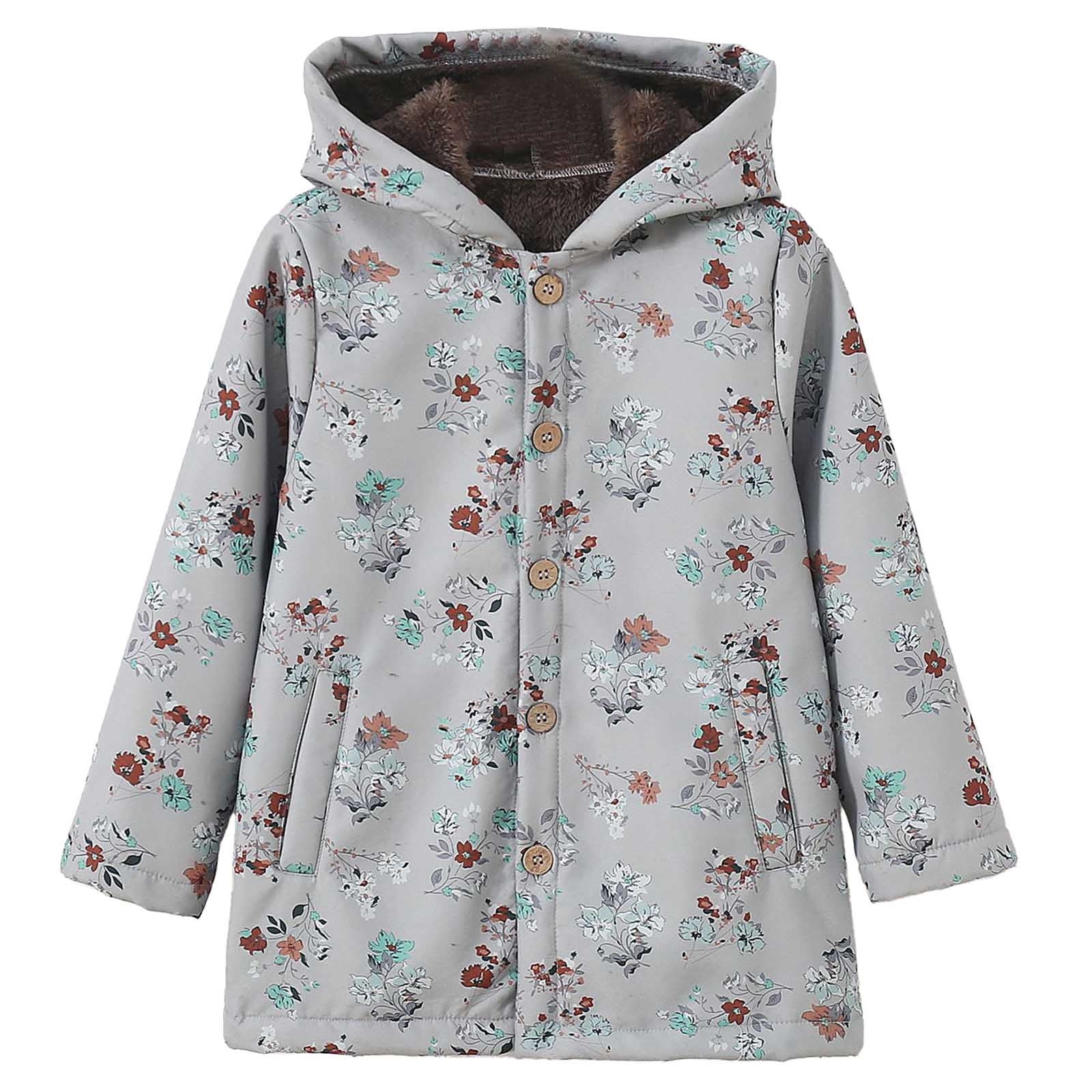 FINALGANG Girls Plush Jacket Warm Thicken Windproof Cartoon Flower ...