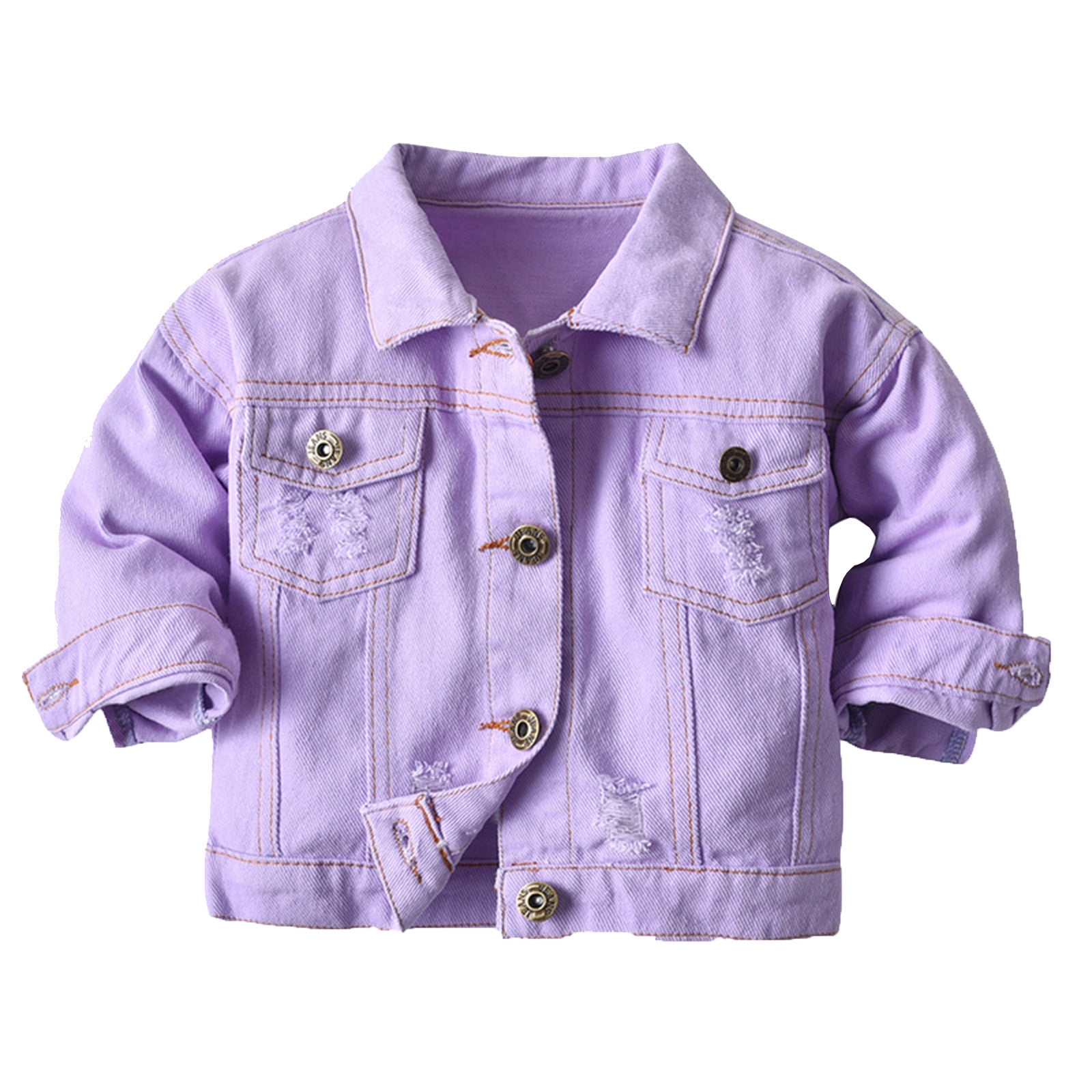 FINALGANG Girls Ripped Jean Jacket Warm Windproof Solid Color Long ...