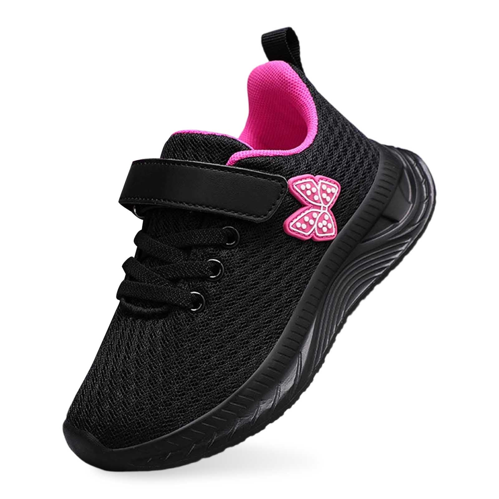 FINALGANG Girls Sneakers Kids Mesh Hook And Loop Strap Bow Decor ...