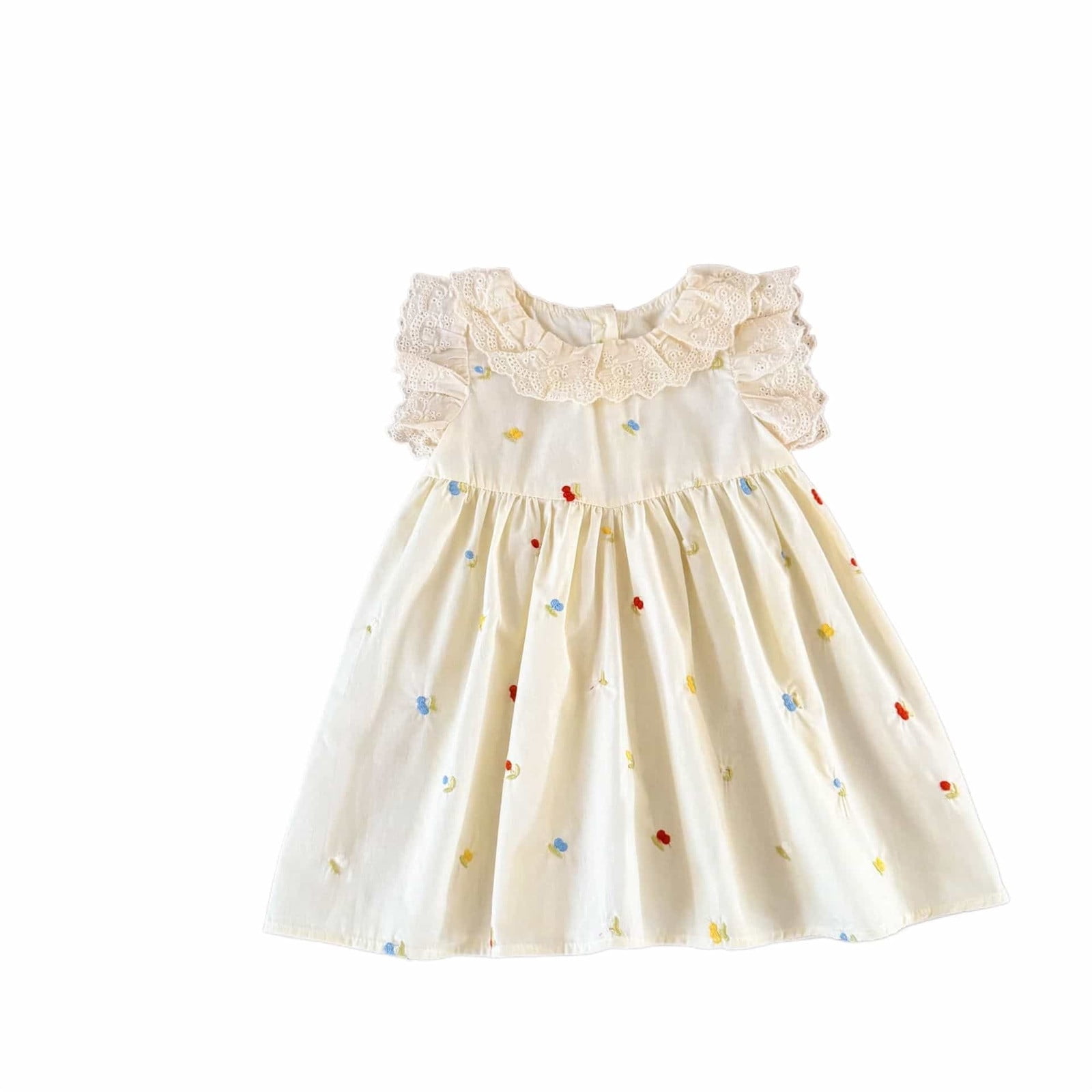 FINALGANG Girls Toddler Floral Embroidered Dress Lace Ruffle Collar ...
