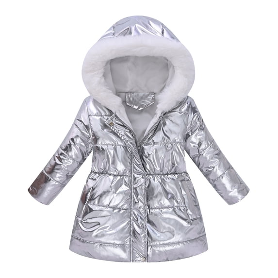FINALGANG Girls Toddler Shiny Padded Coat Winter Warm Solid Color ...