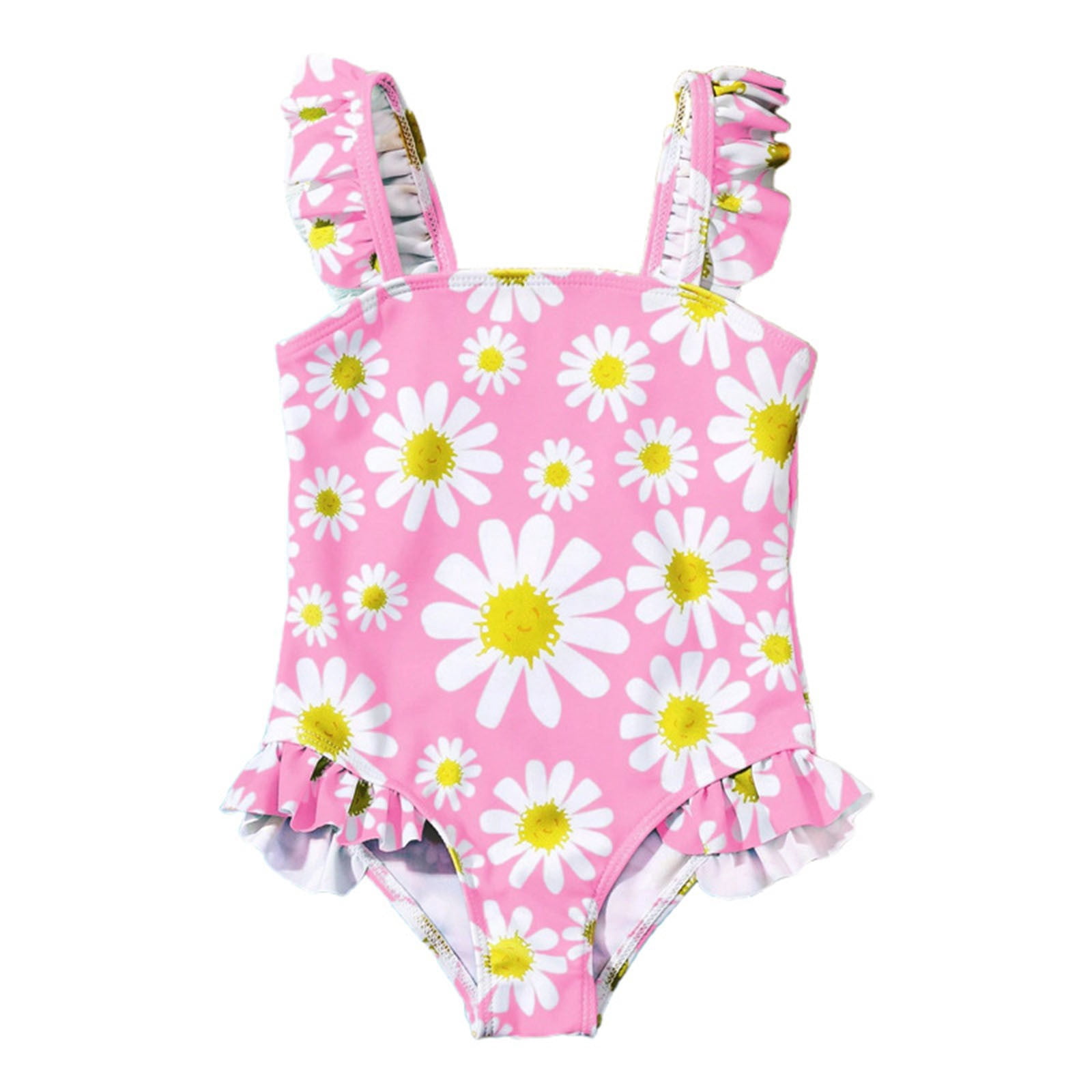 FINALGANG Girls Toddlers Flowers Prints Onesie Swimsuit Ruffled Strap ...