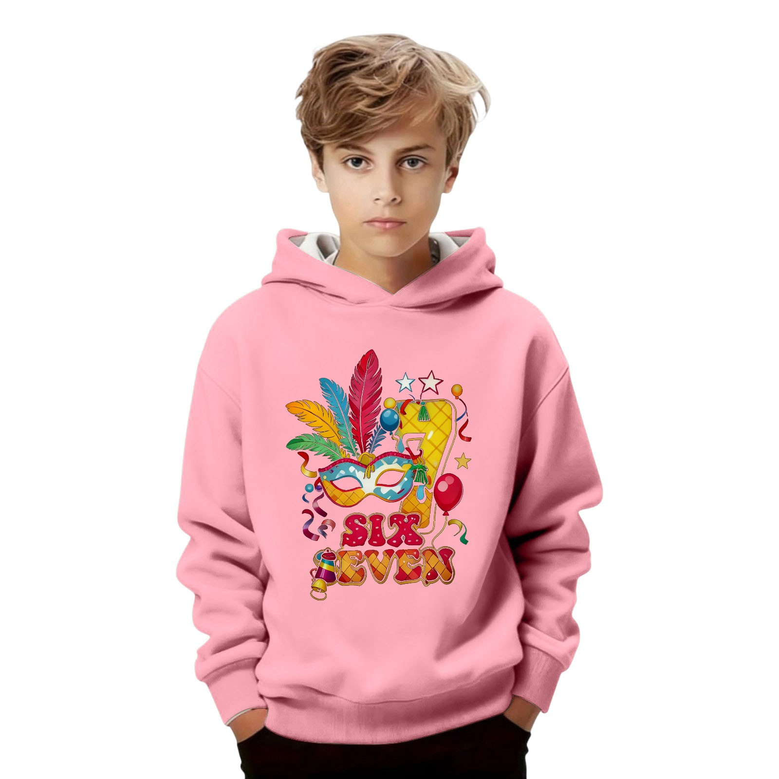 FINALGANG Kids Girls Carnival Mask Graphic Hooded Pullover Long Sleeve ...