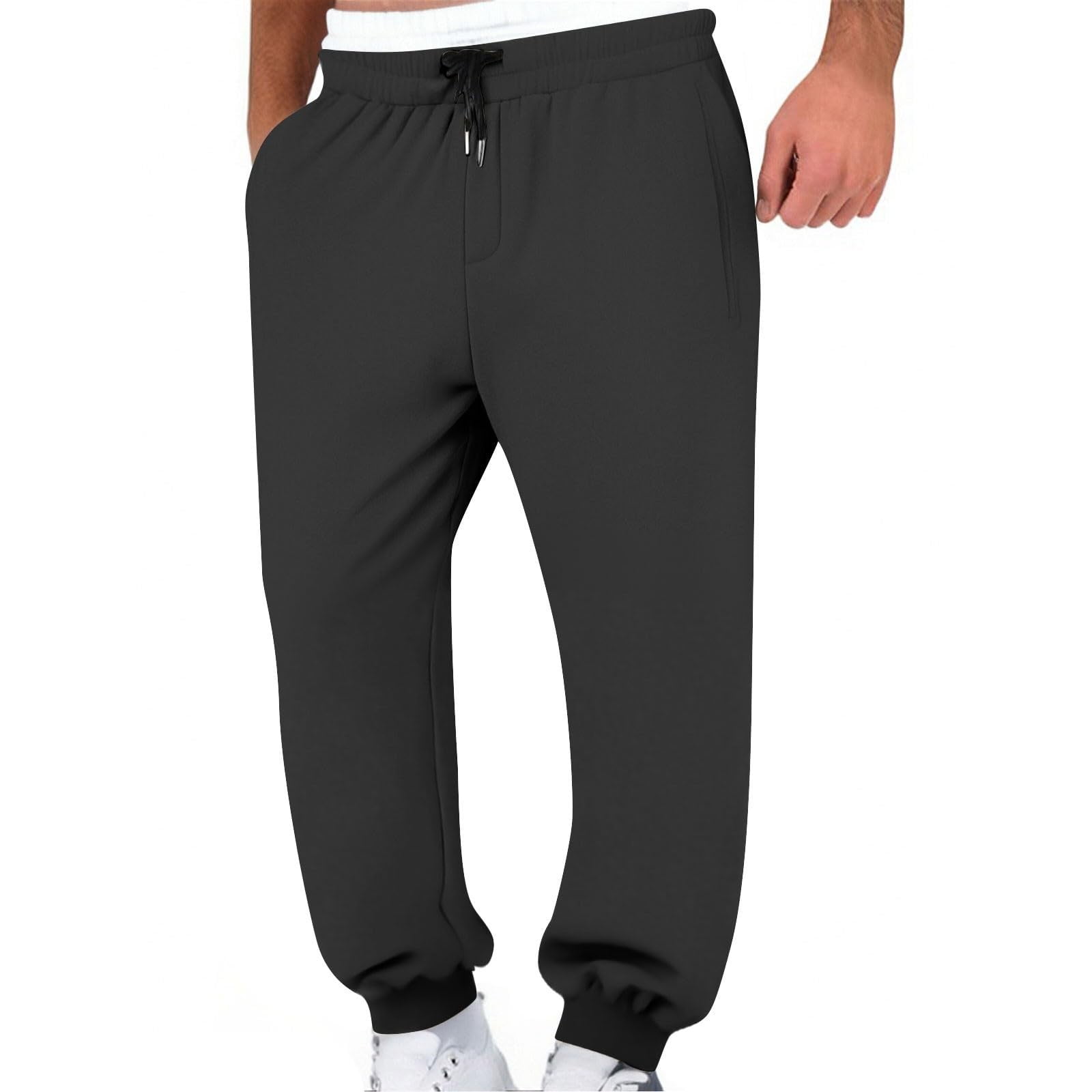 FINALGANG Men Casual Pants Solid Color Stretch Elastic Waist Drawstring ...