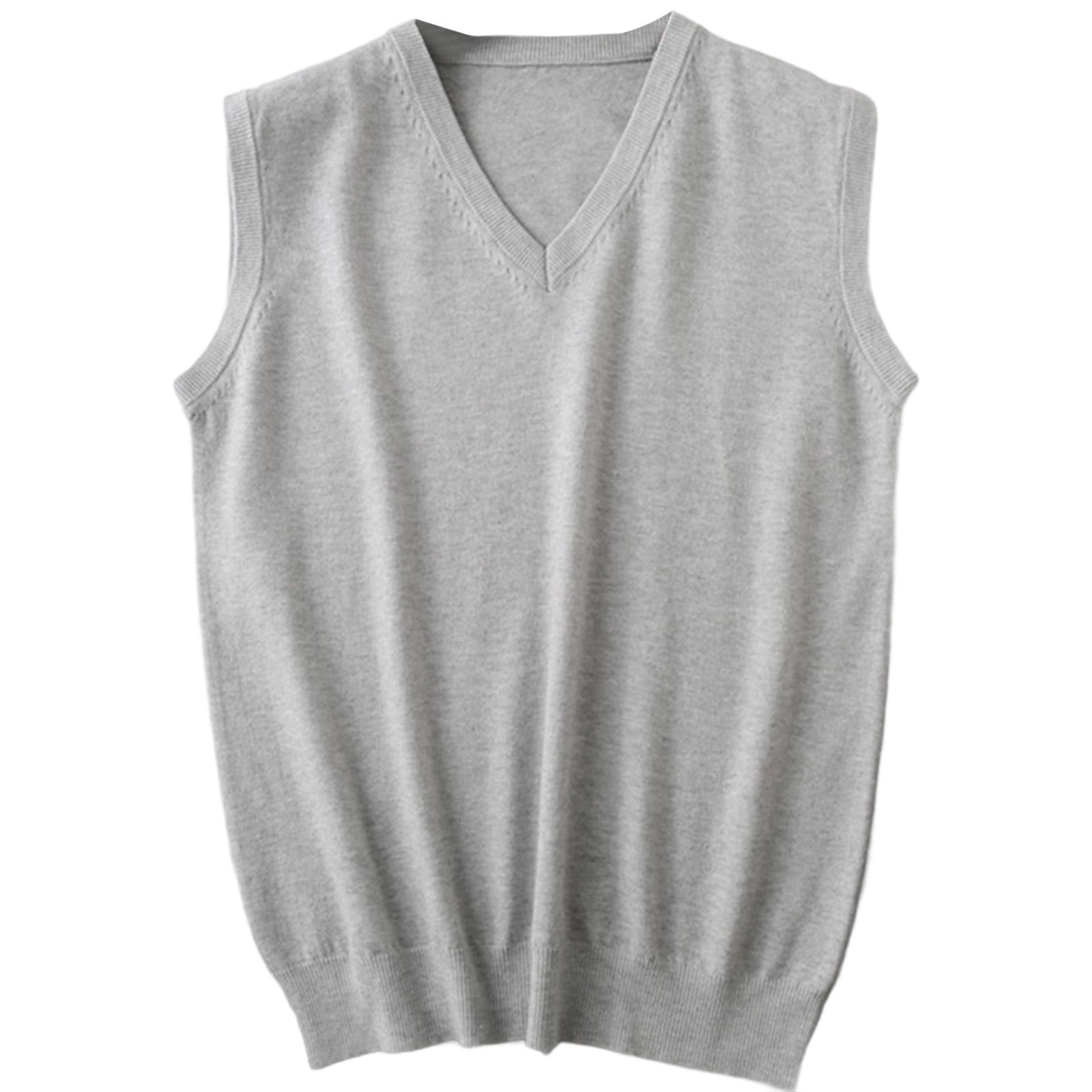FINALGANG Men Sweater Vest Solid Color Sleeveless V Neck Knitted Vest ...