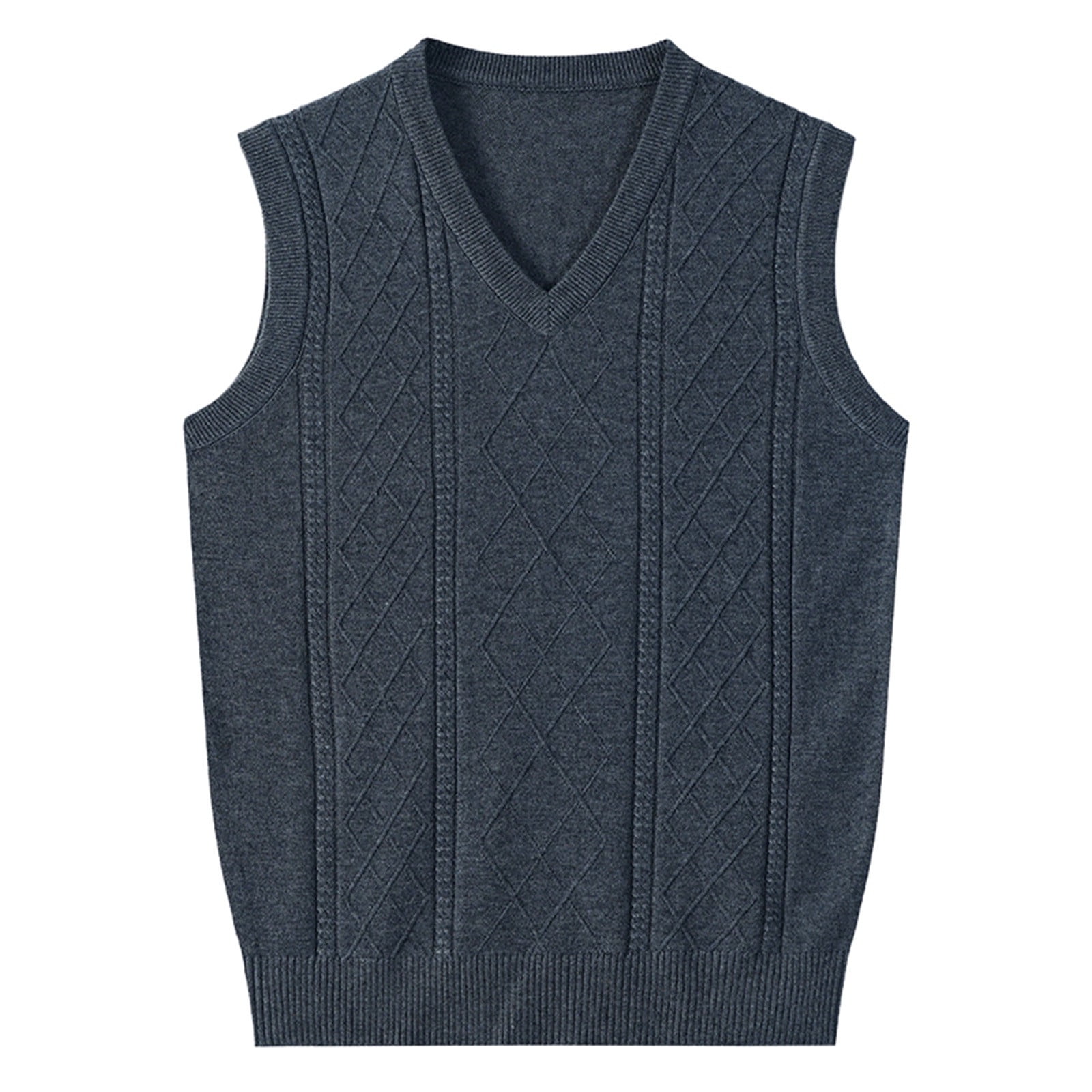 FINALGANG Men Sweater Vest Solid Color Sleeveless V Neck Knitted Vest ...