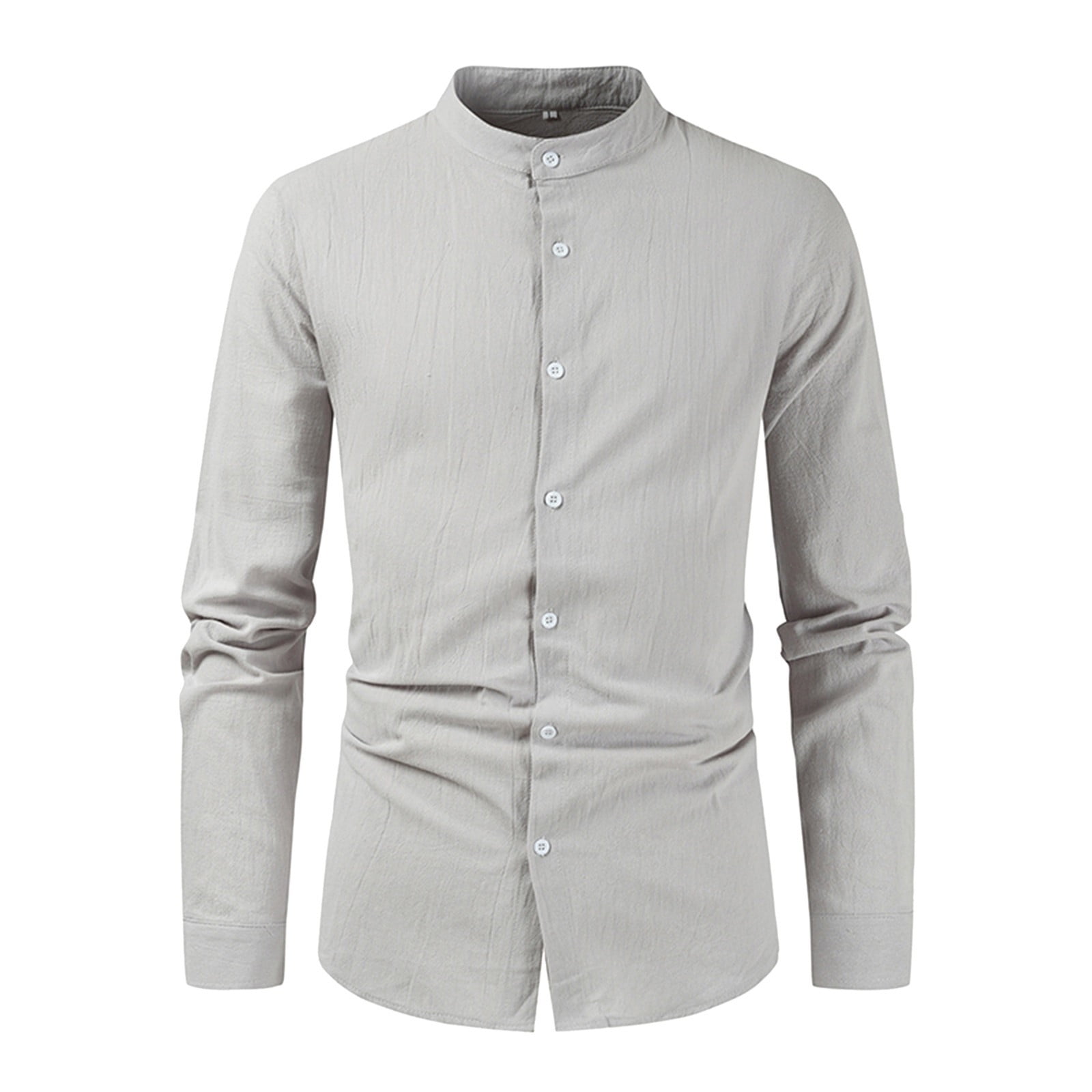 FINALGANG Men Versatile Shirt Solid Color Long Sleeve Stand Collar ...