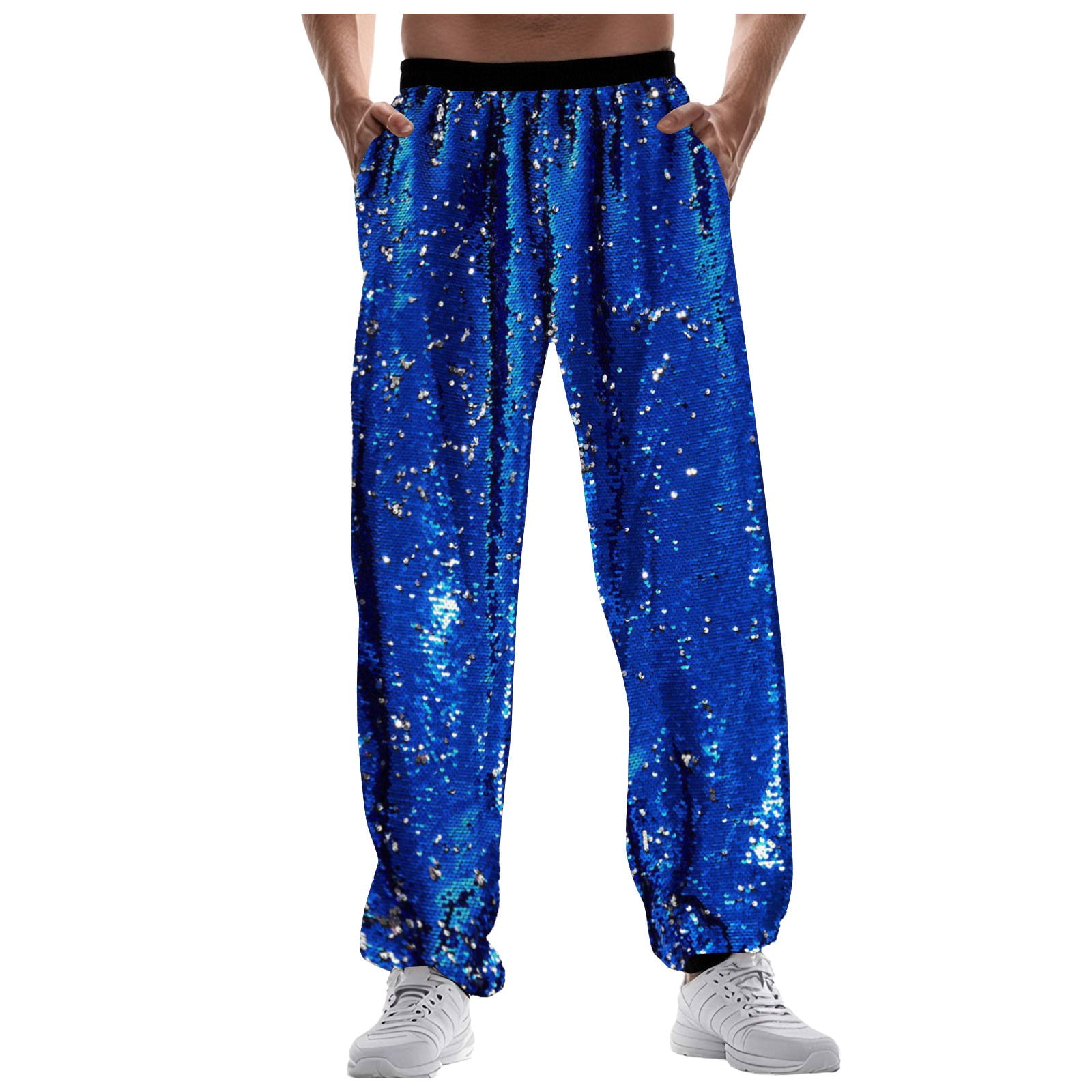FINALGANG Men Versatile Trousers Sparkly Sequins Tassels Pants Stylish ...