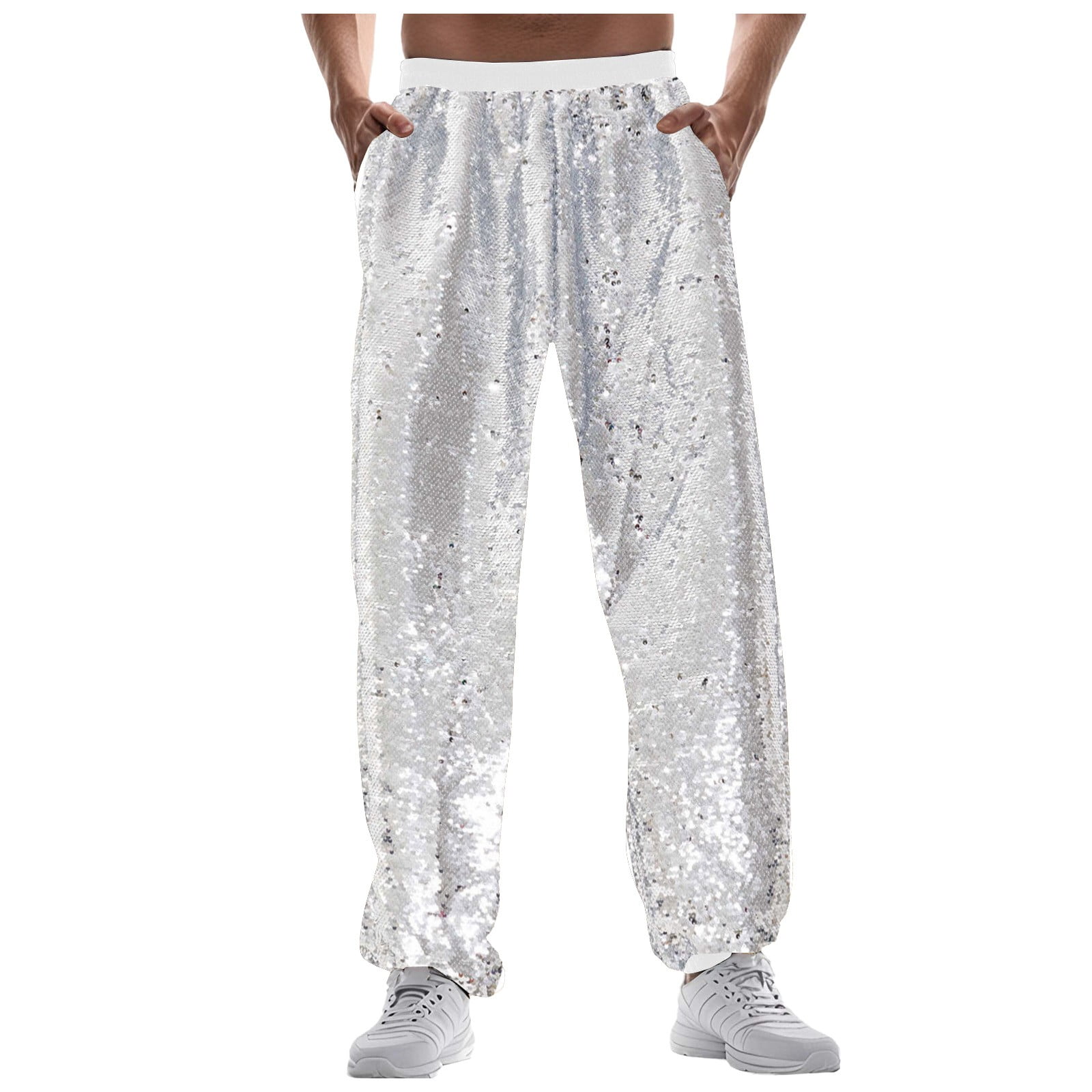 FINALGANG Men Versatile Trousers Sparkly Sequins Tassels Pants Stylish ...