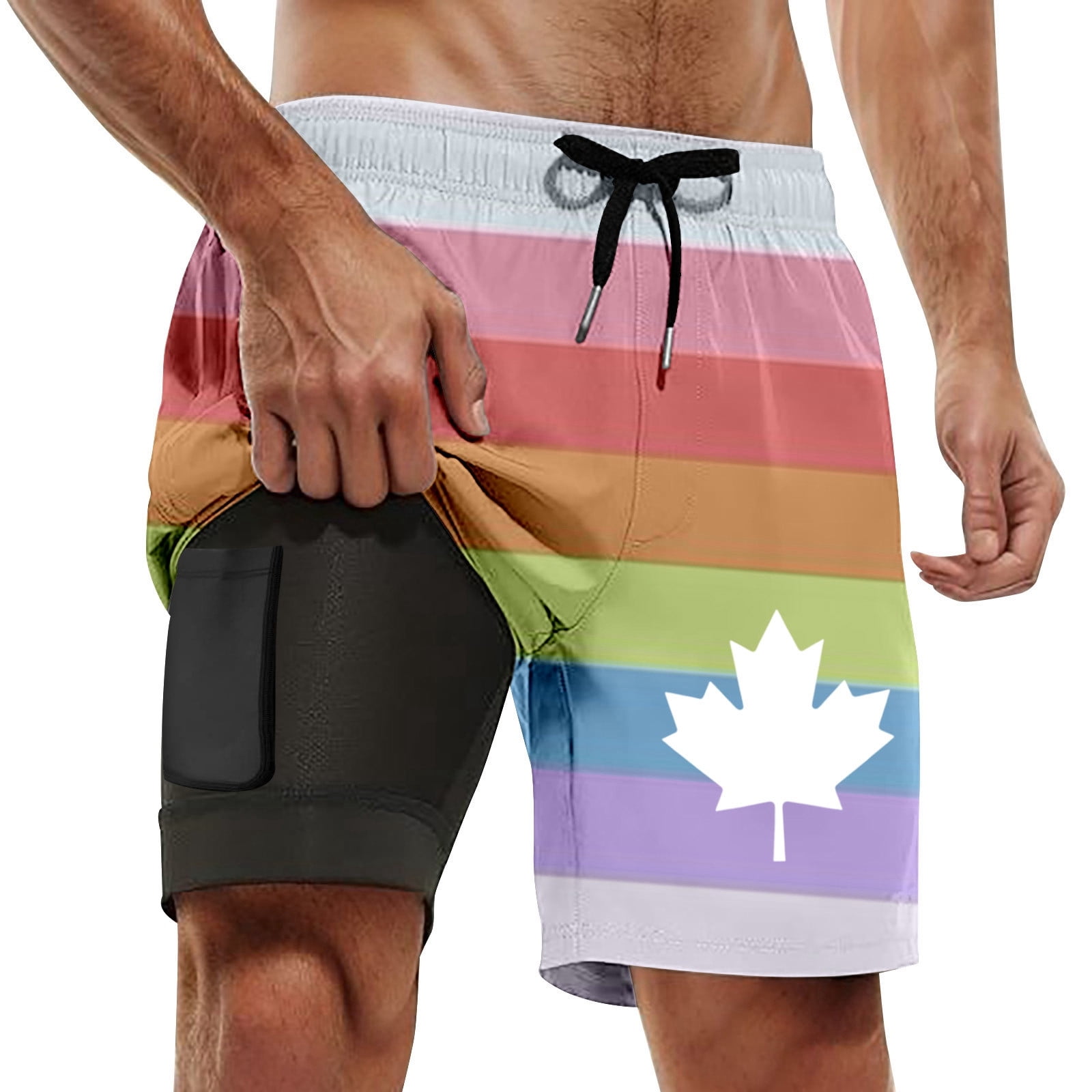 FINALGANG Men's Beach Shorts Gradient Stripe Swim Trunks With Built-In ...