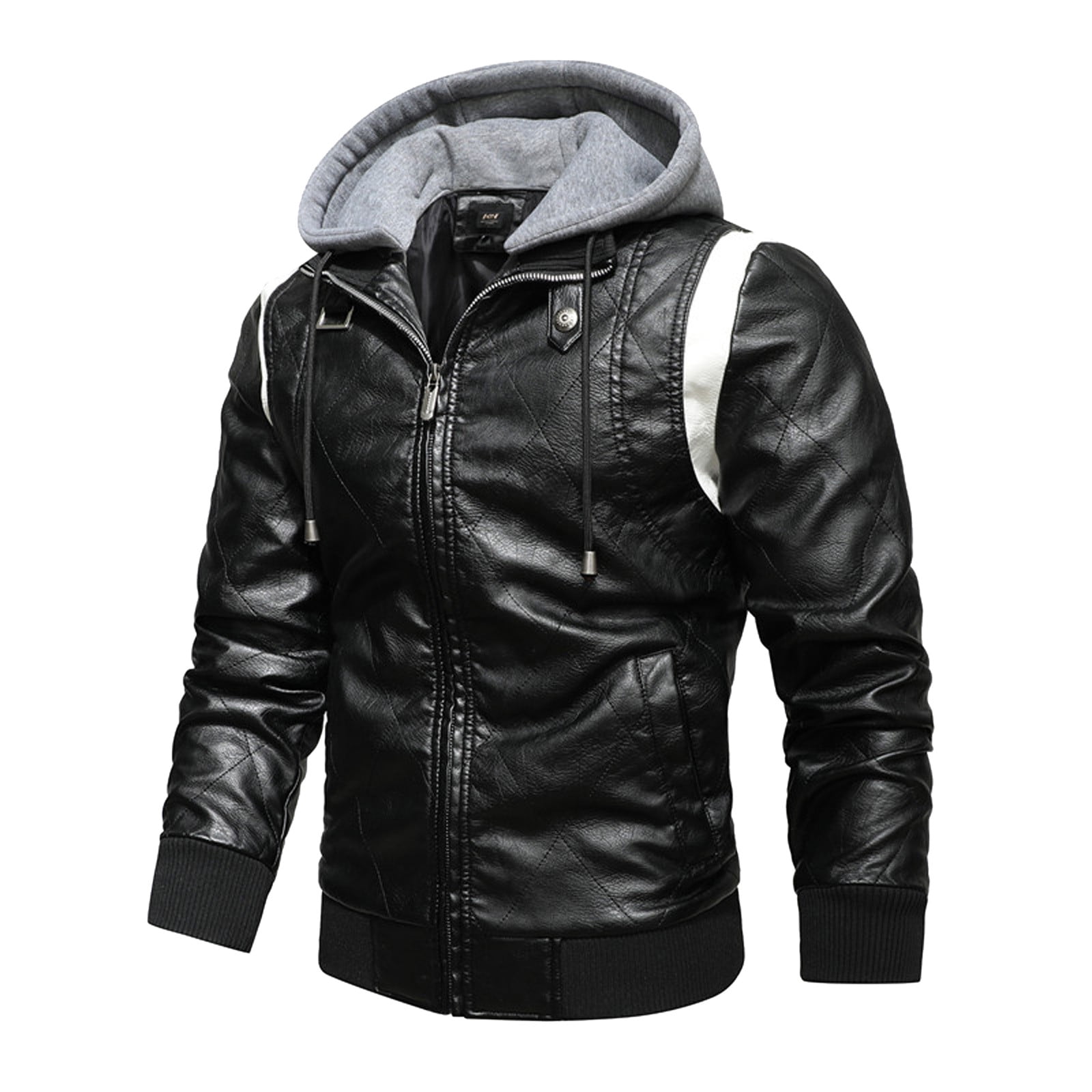 FINALGANG Men's Coat Quilted Leather Bomber Jacket With Hood Long ...