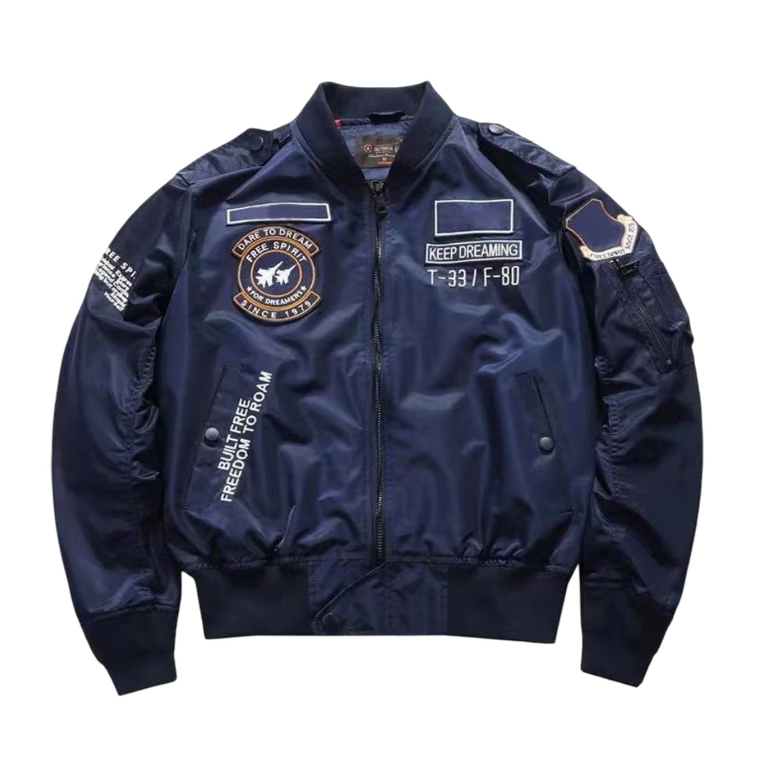 FINALGANG Men's Coat Retro Long Sleeve Zipper Bomber Jacket Patch ...