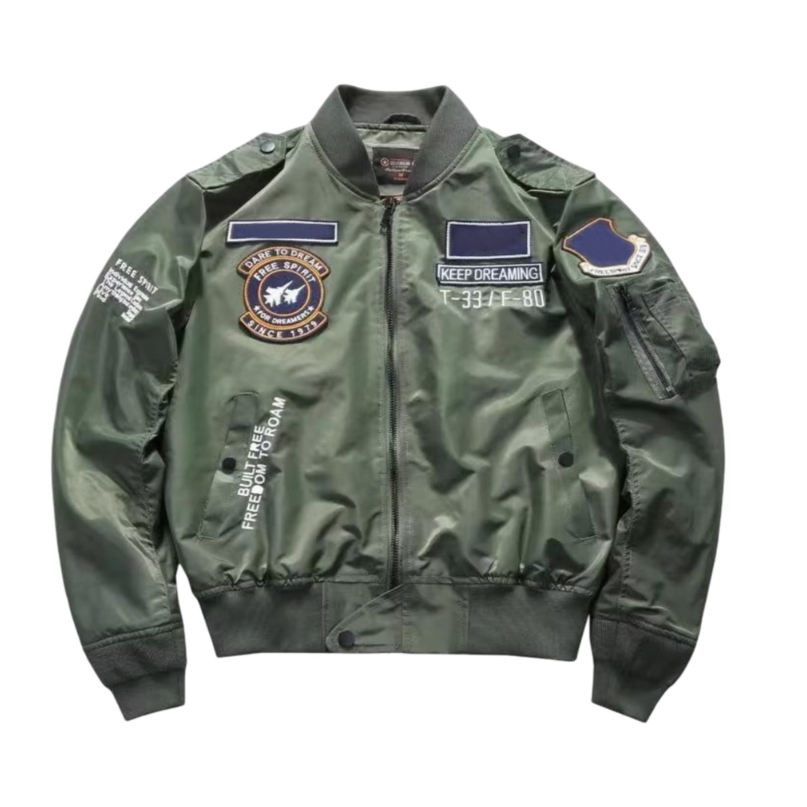 FINALGANG Men's Coat Retro Long Sleeve Zipper Bomber Jacket Patch ...