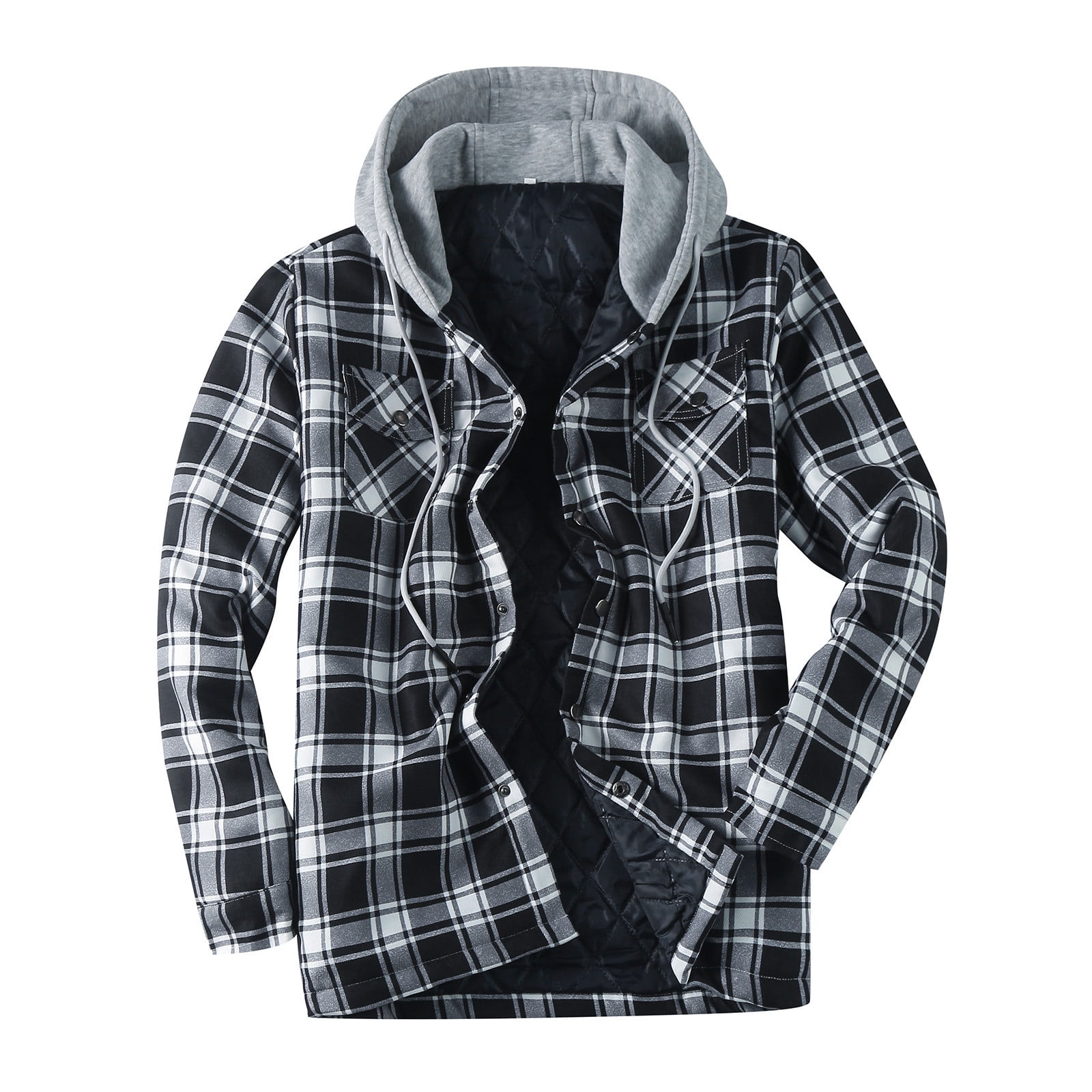 FINALGANG Men's Coat Winter Warm Hooded Plaid Shirt Jacket Quilted ...