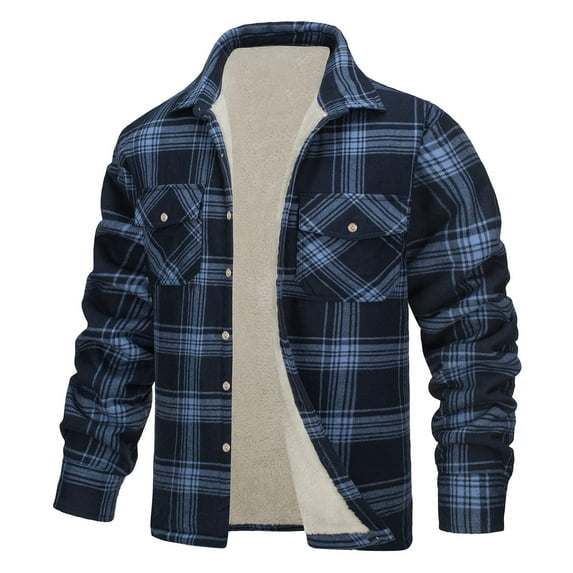 FINALGANG Men's Coat Winter Warm Plaid Shirt Jacket Long Sleeve Plaid ...