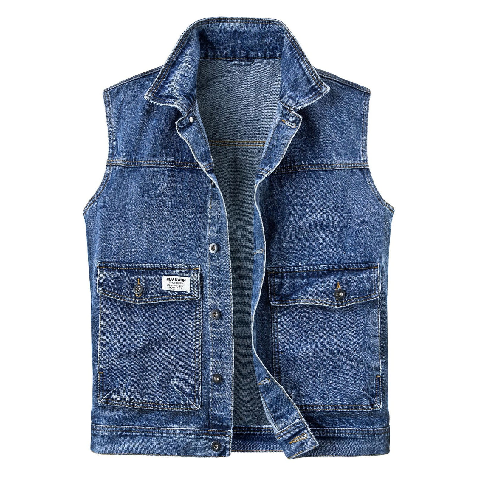FINALGANG Men's Denim Vest Washed Solid Color Sleeveless Outerwear Coat ...